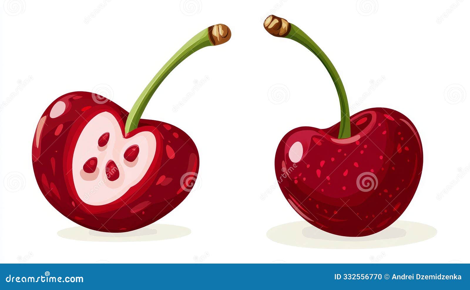 Two Cherry Flat Cartoon Illustrations on a White Background. Stock ...