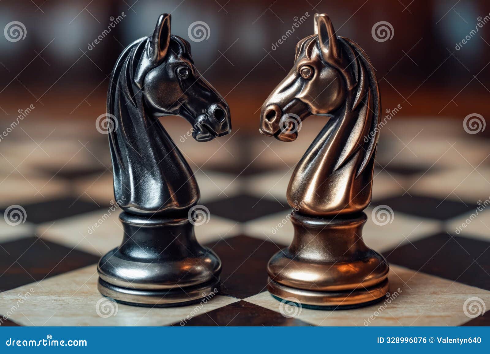 Two Chess Pieces on a Chess Board with a Chess Piece in the Middle ...