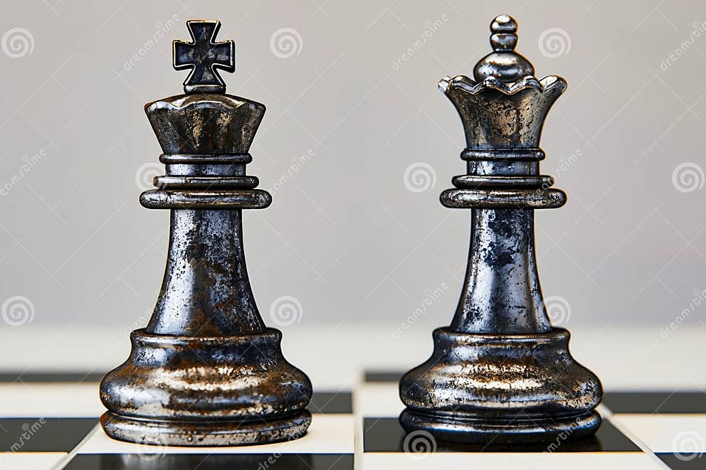 Two Chess Pieces on a Chess Board with a White Background. Generative ...
