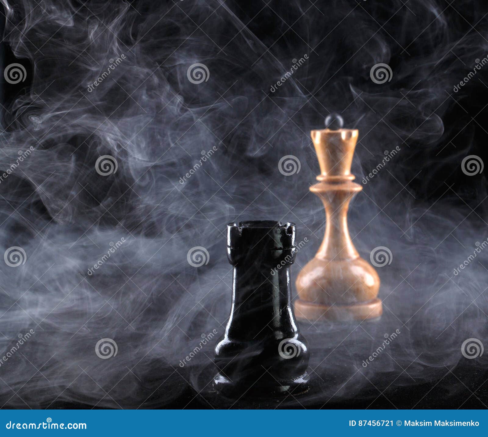 Two Chess Pieces in Fog on Black Background Stock Image - Image of ...