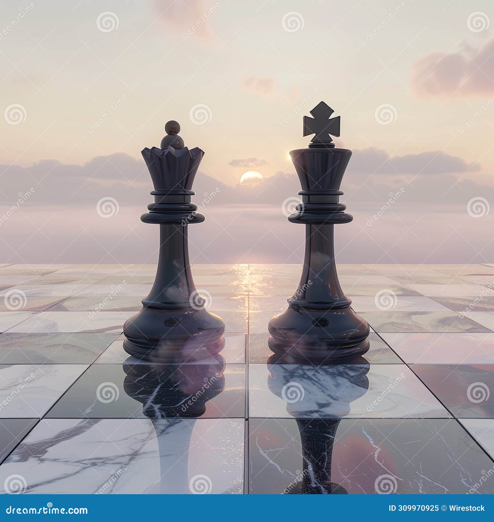 Two Chess Pieces on a Marble Chess Board at Sunset Time Stock Image ...
