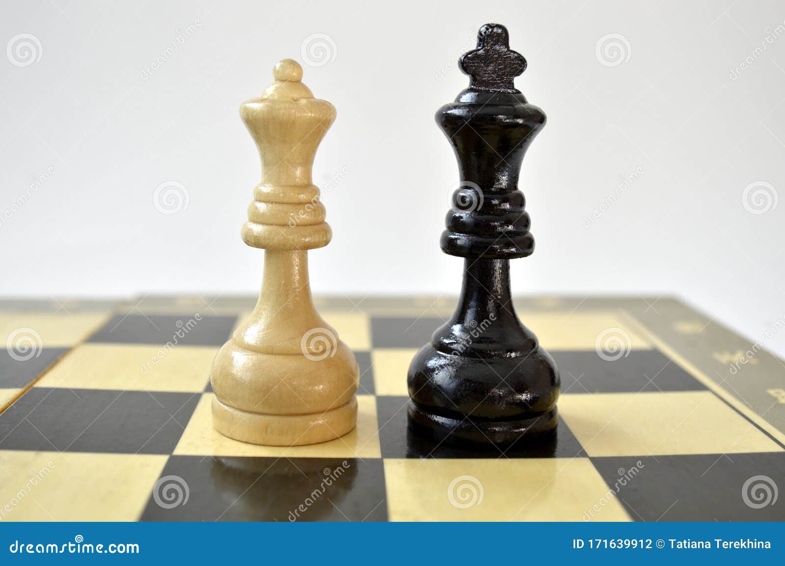Two Chess Pieces White Queen Against Black King on the Chess Board ...