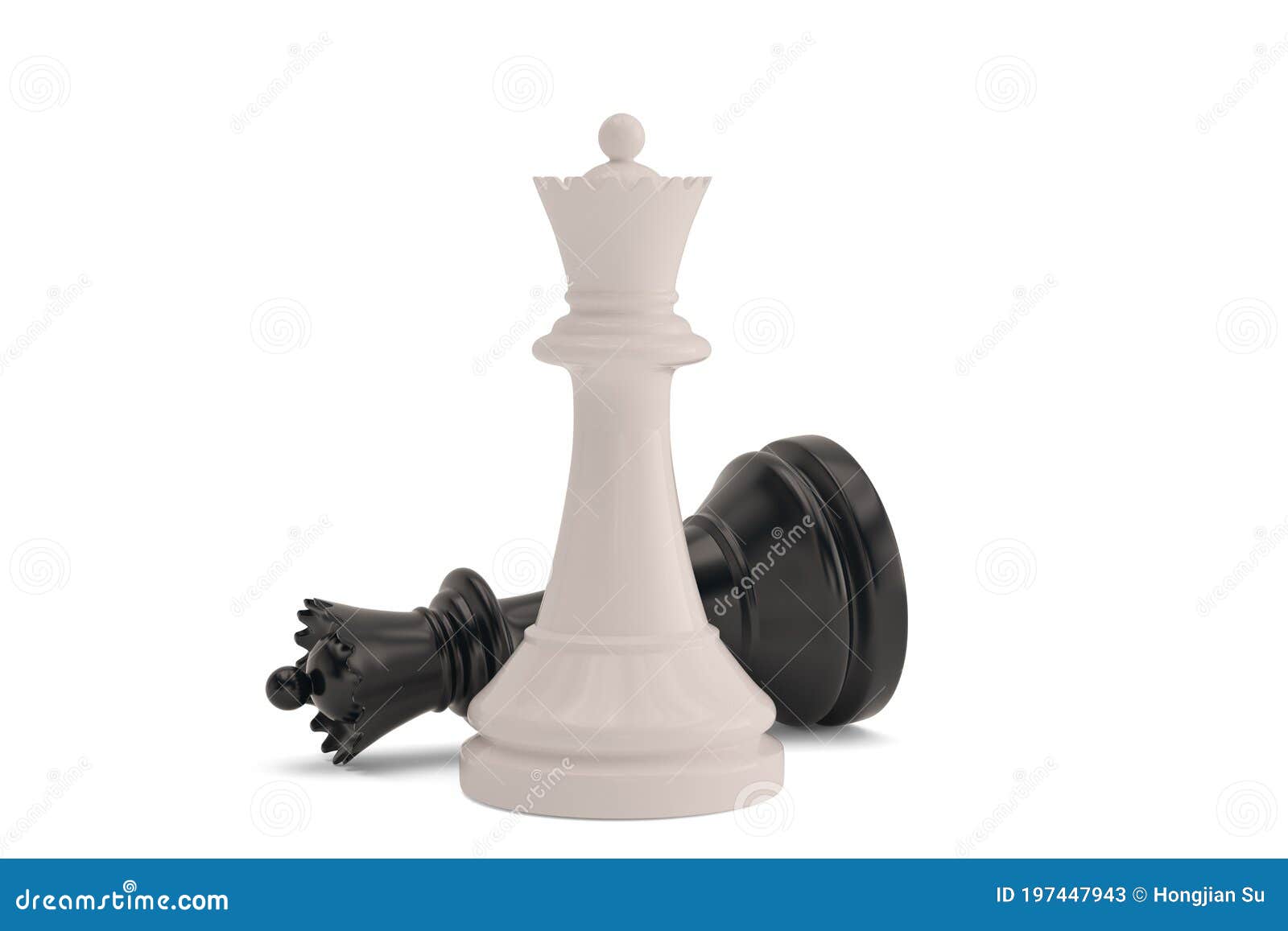 Two Chess Queens Isolated on White Background, 3D Render. 3D ...
