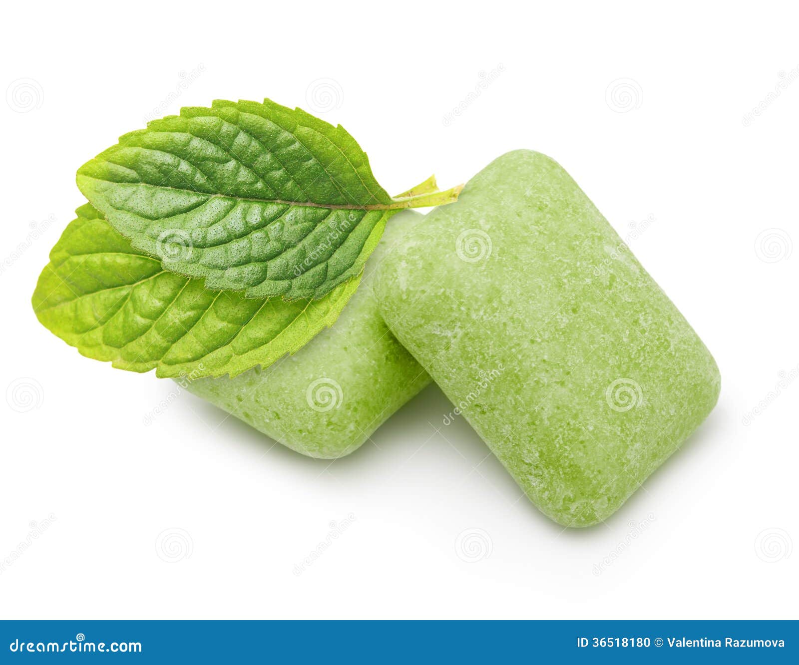 Two Chewing Gum with Mint Leaves Stock Photo - Image of leaf, chewing ...