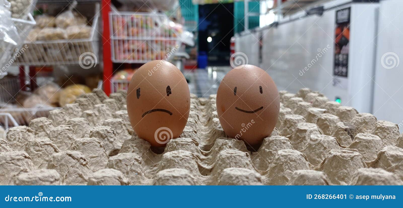 Two Chicken Eggs Decorated with Smiling and Sad Faces Stock Image ...
