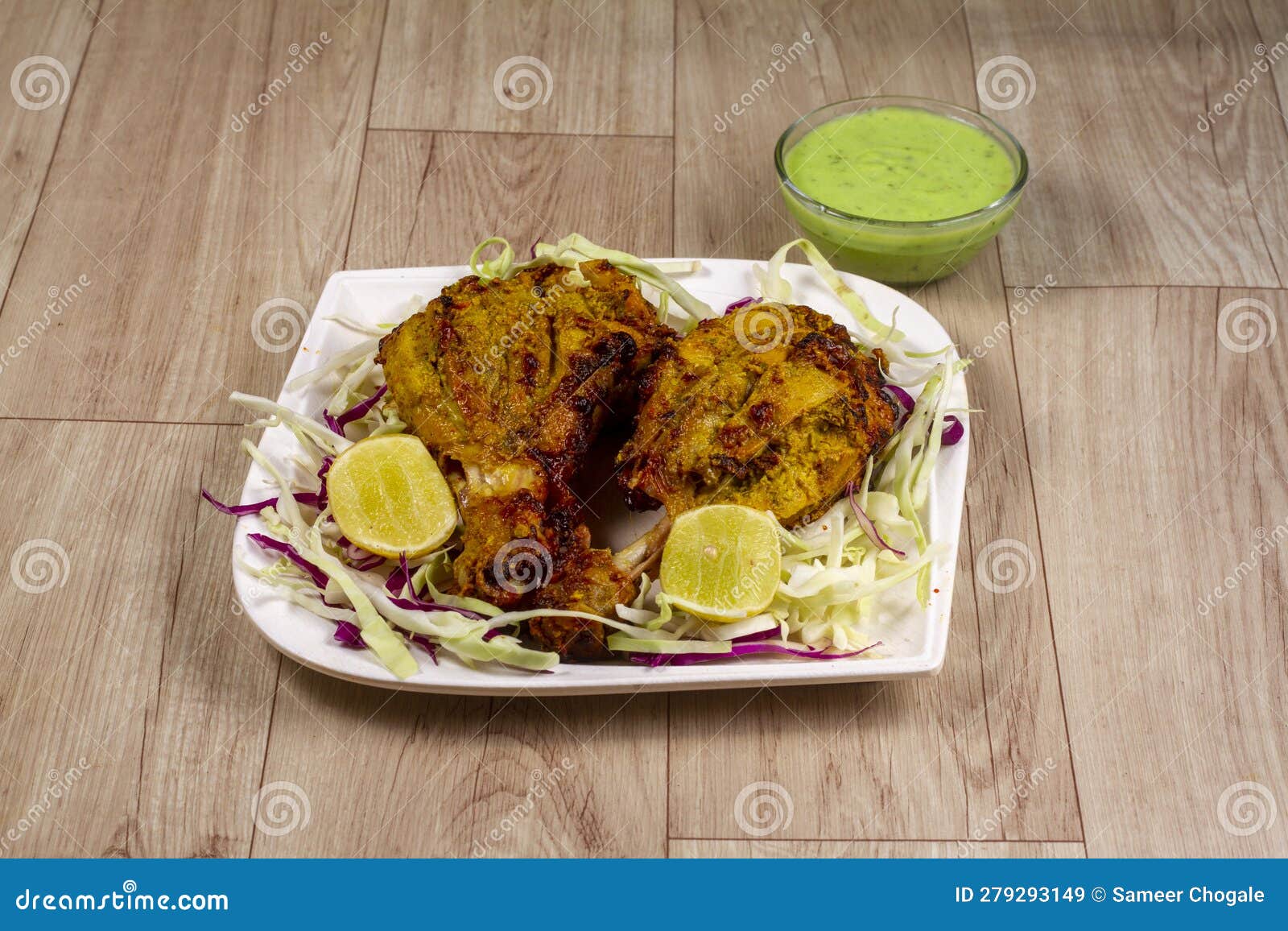 Two Chicken Leg Piece in Plate on Wooden Background Stock Image - Image ...