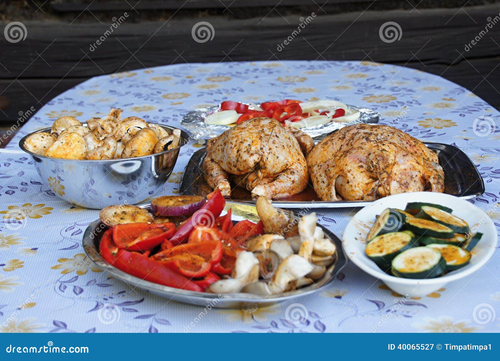 Two Chicken Roasted with Garnish Stock Image - Image of goody, cookery ...