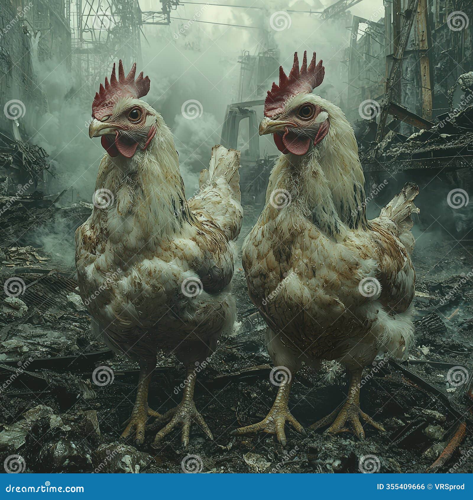 Two Chickens in Post-apocalyptic Ruins Stock Photo - Image of poultry ...