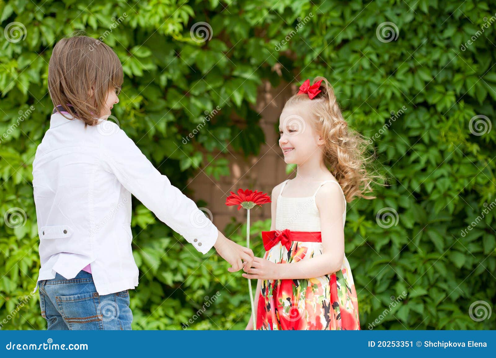 Two children stock image. Image of nature, meeting, gift - 20253351