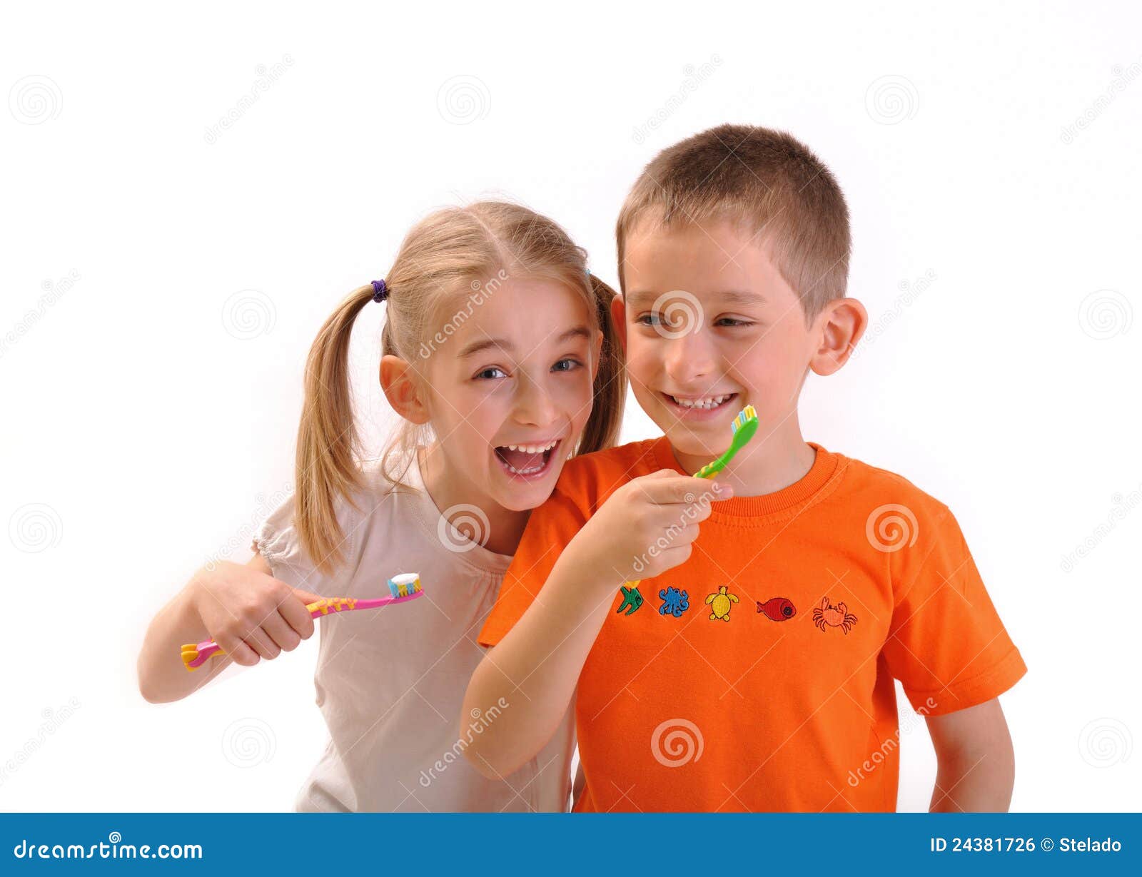 Brush Teeth Every Morning. Family Couple Hold Apple With Toothbrush ...