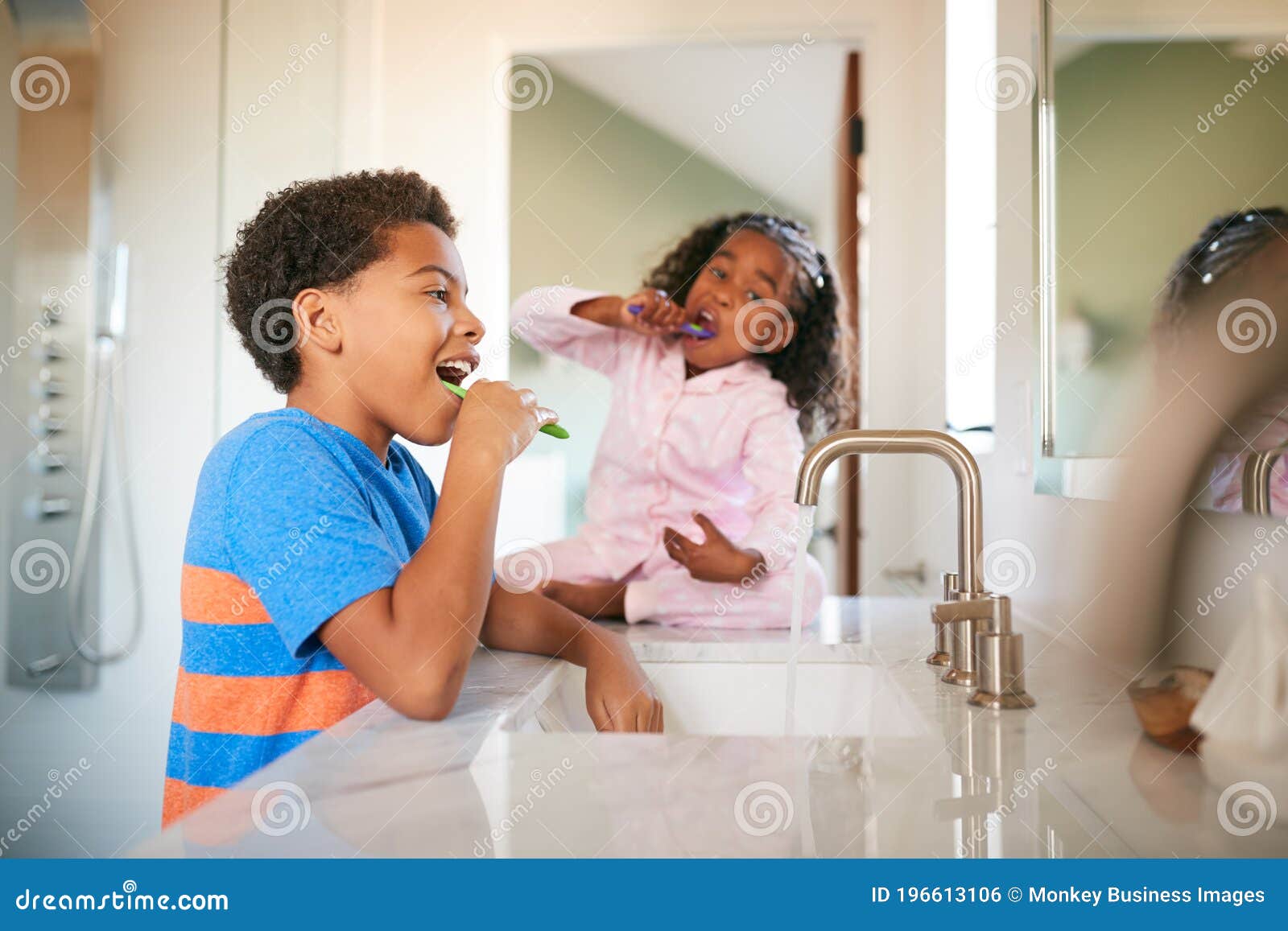 Black Kids Brushing Teeth