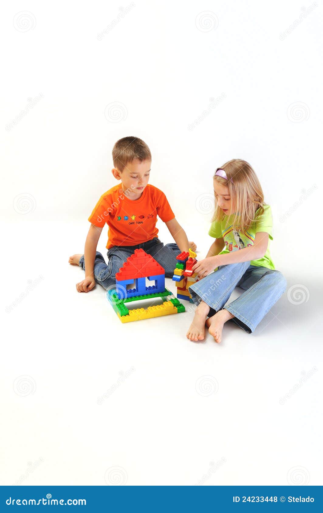 Two Children Building House Stock Photo - Image of colorful, bright ...