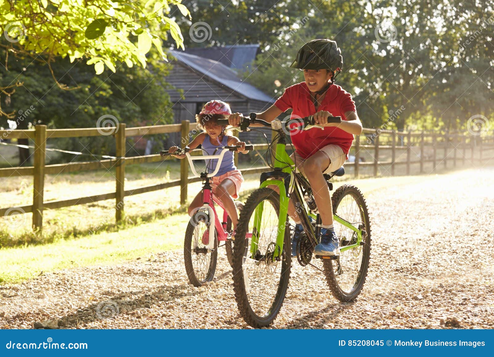 Two Children on Cycle Ride Together Stock Image - Image of countryside ...