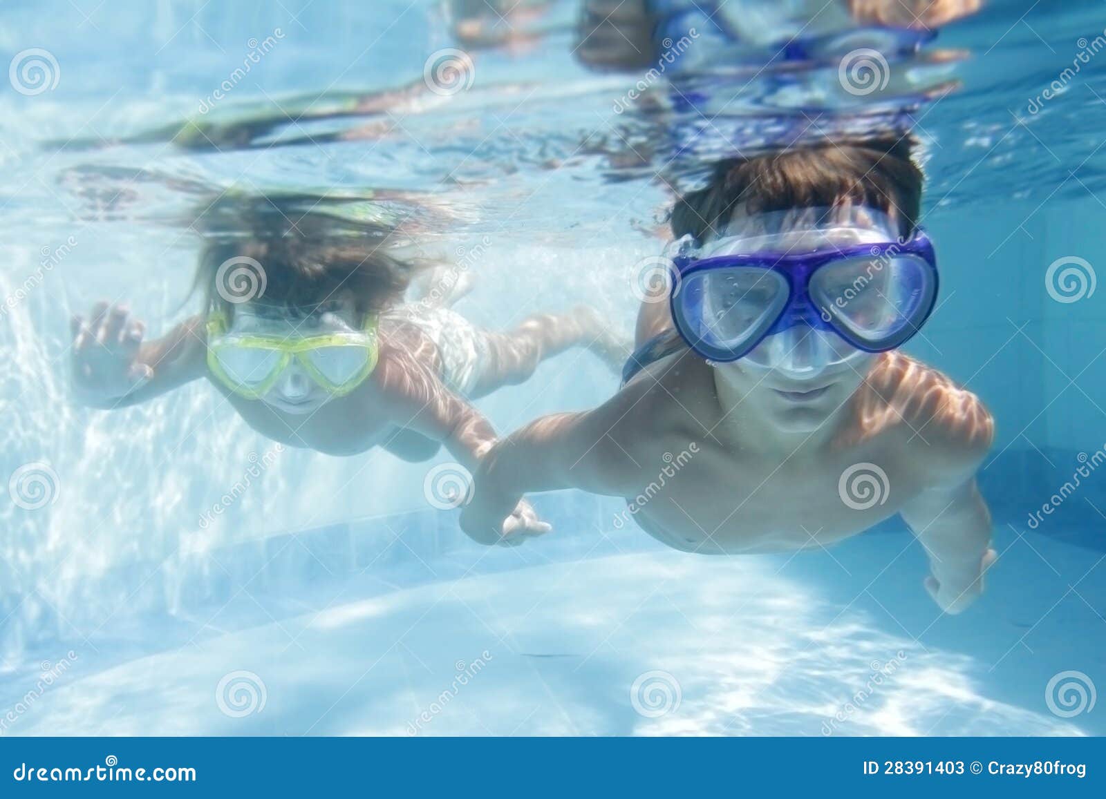 Two Children Diving in Masks Underwater Stock Image - Image of mask ...