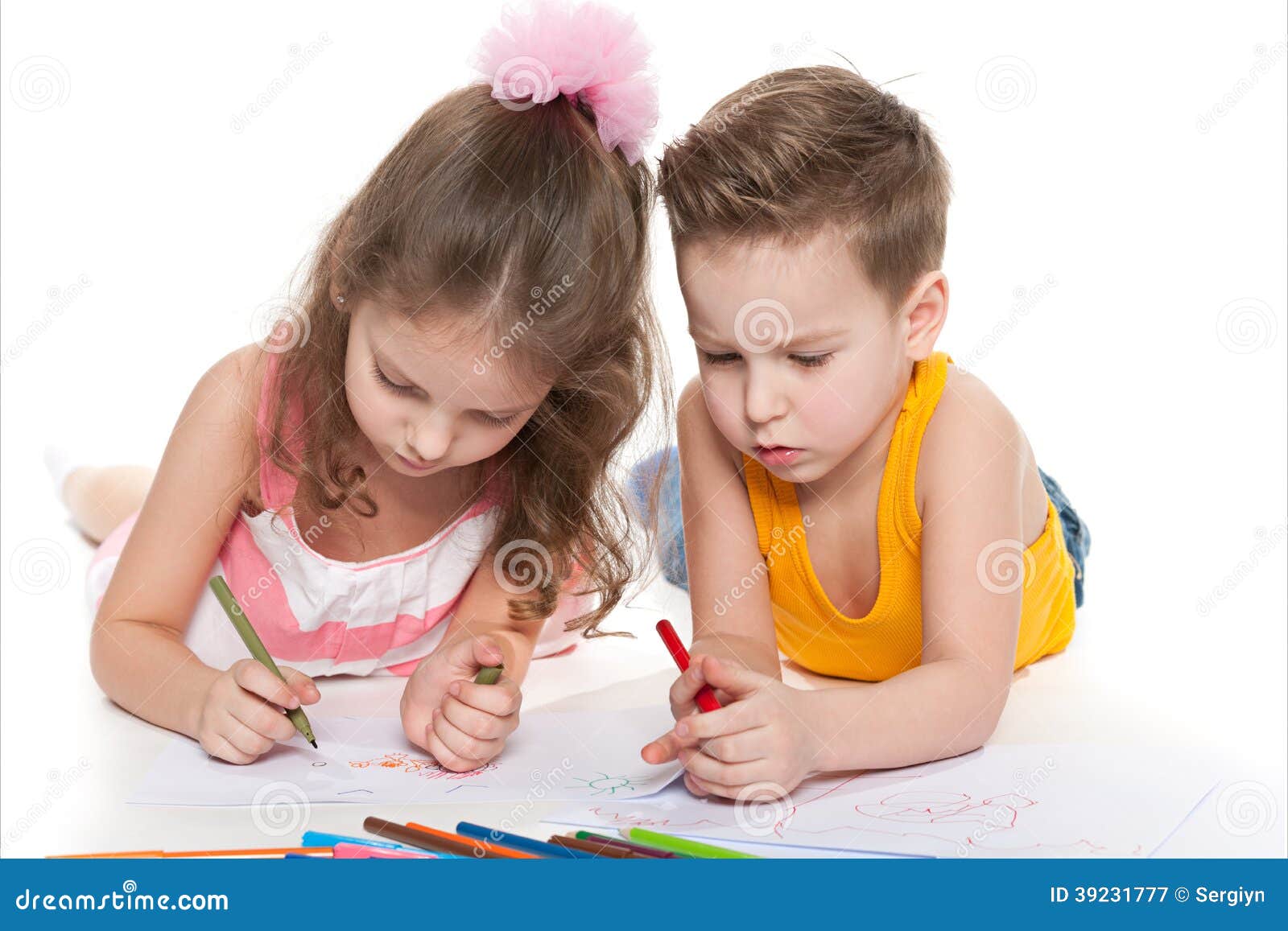 Two Children Drawing on Paper Stock Image - Image of draw, indoor: 39231777