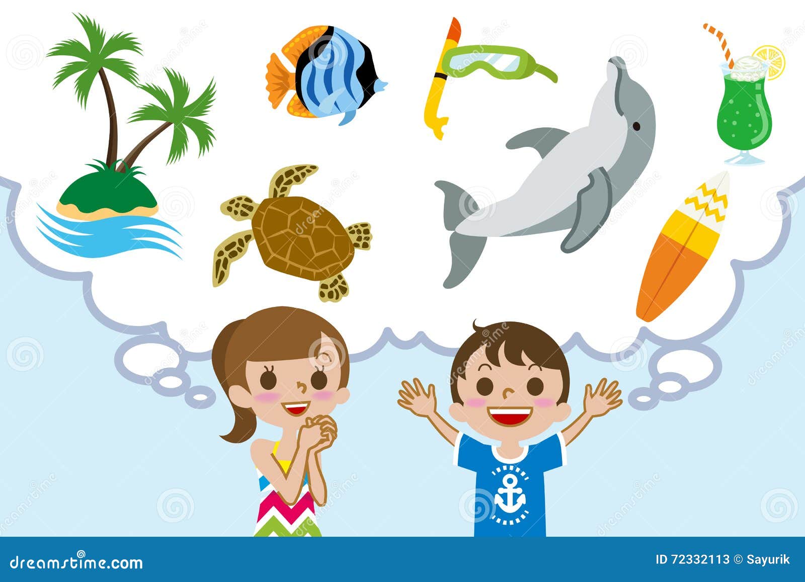 Two Children Dreaming Happy Summer Vacations Stock Vector ...