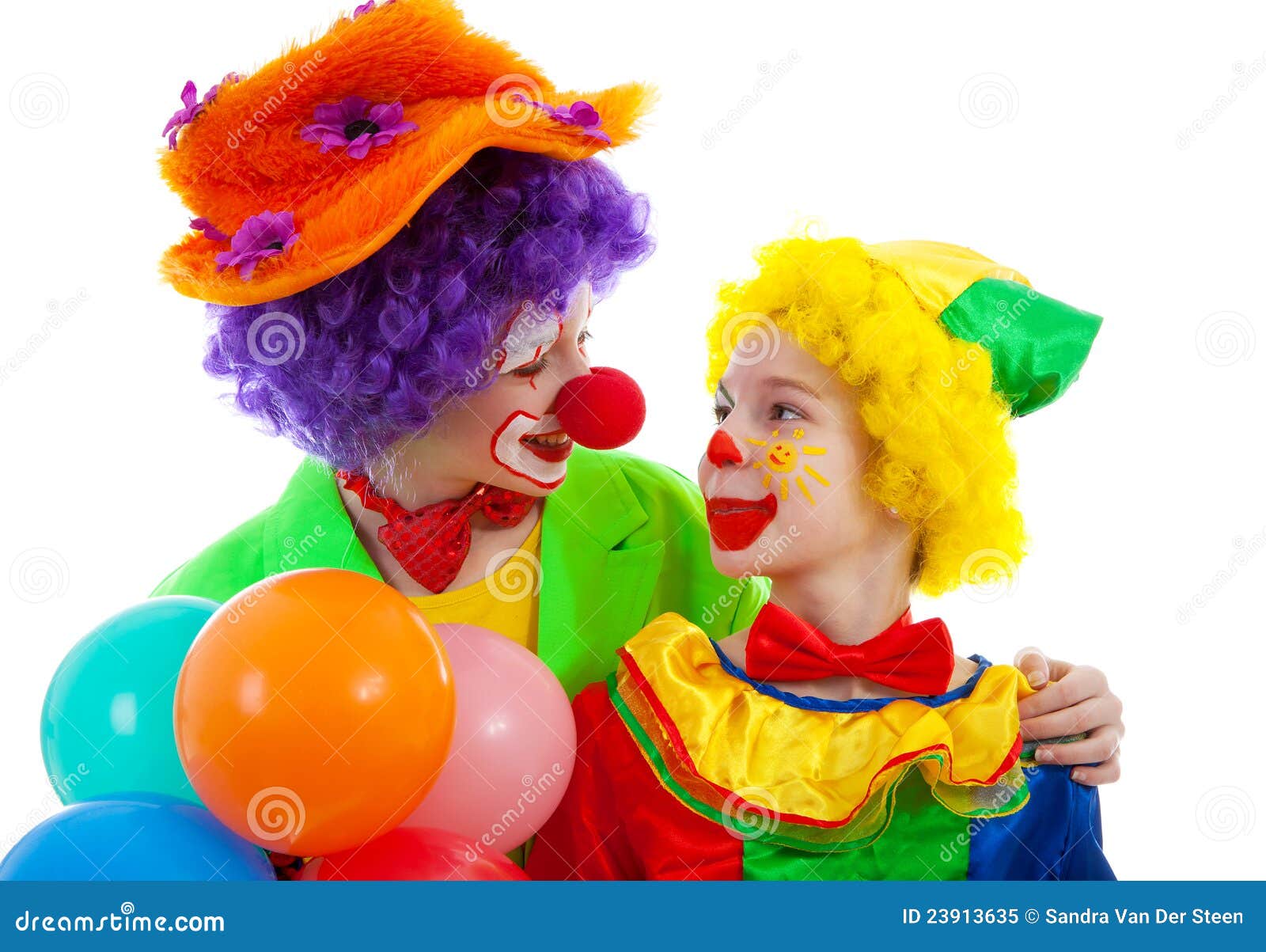 Two Children Dressed As Colorful Funny Clown Stock Image - Image of ...