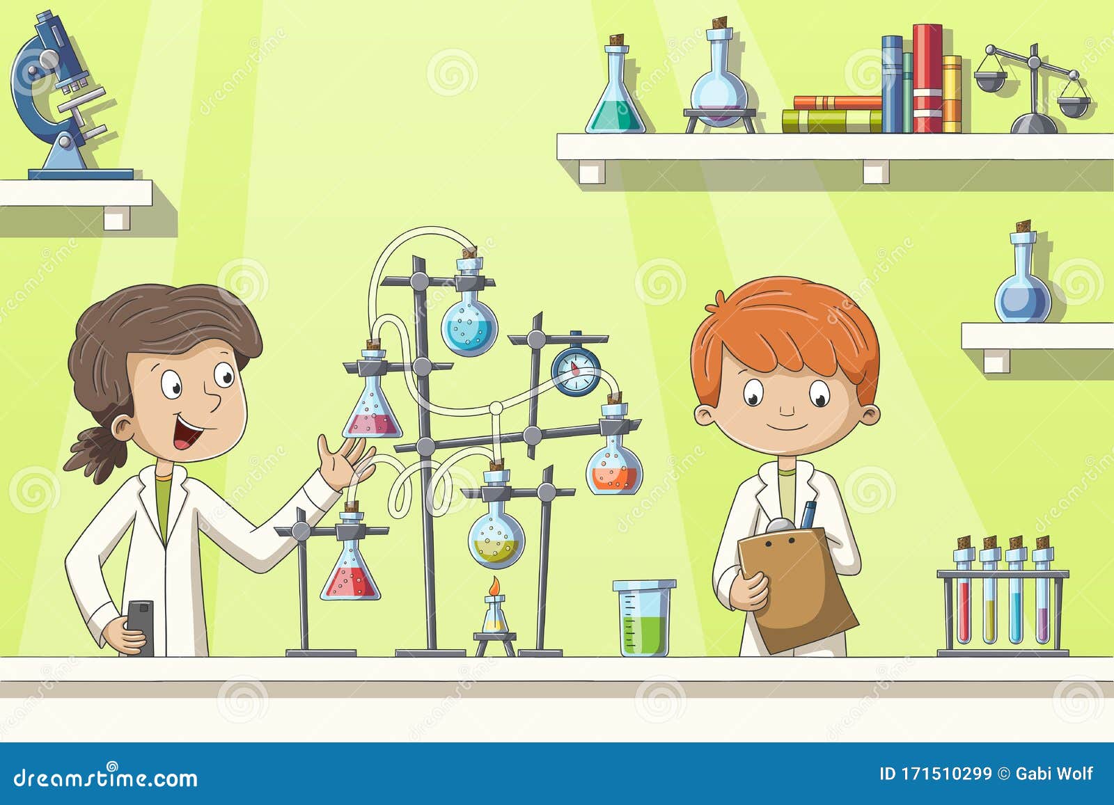 Two Children Experimenting stock vector. Illustration of children ...