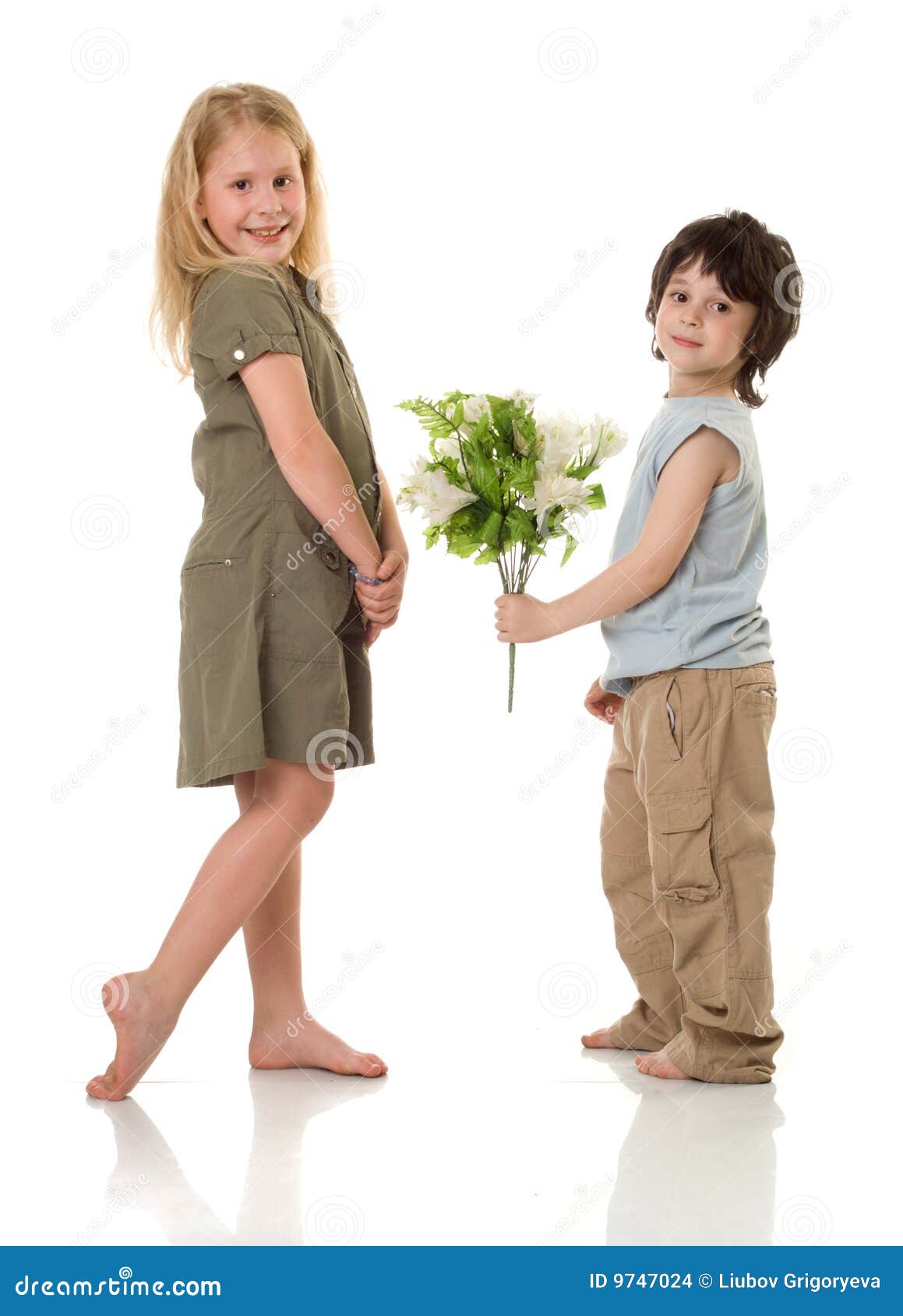 Two children with flowers stock photo. Image of cheerful - 9747024