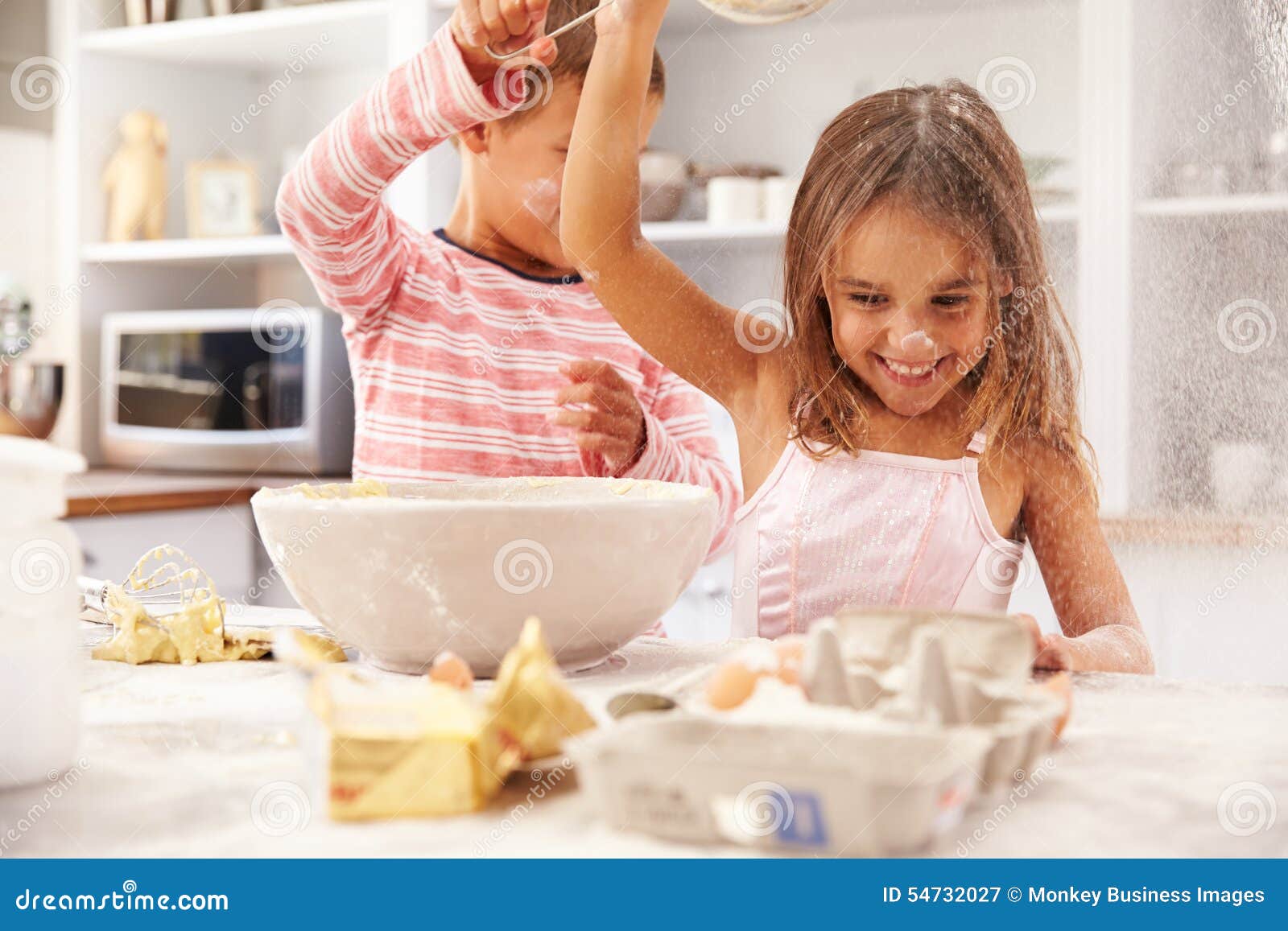 Two Children Having Fun Baking in the Kitchen Stock Image - Image of ...