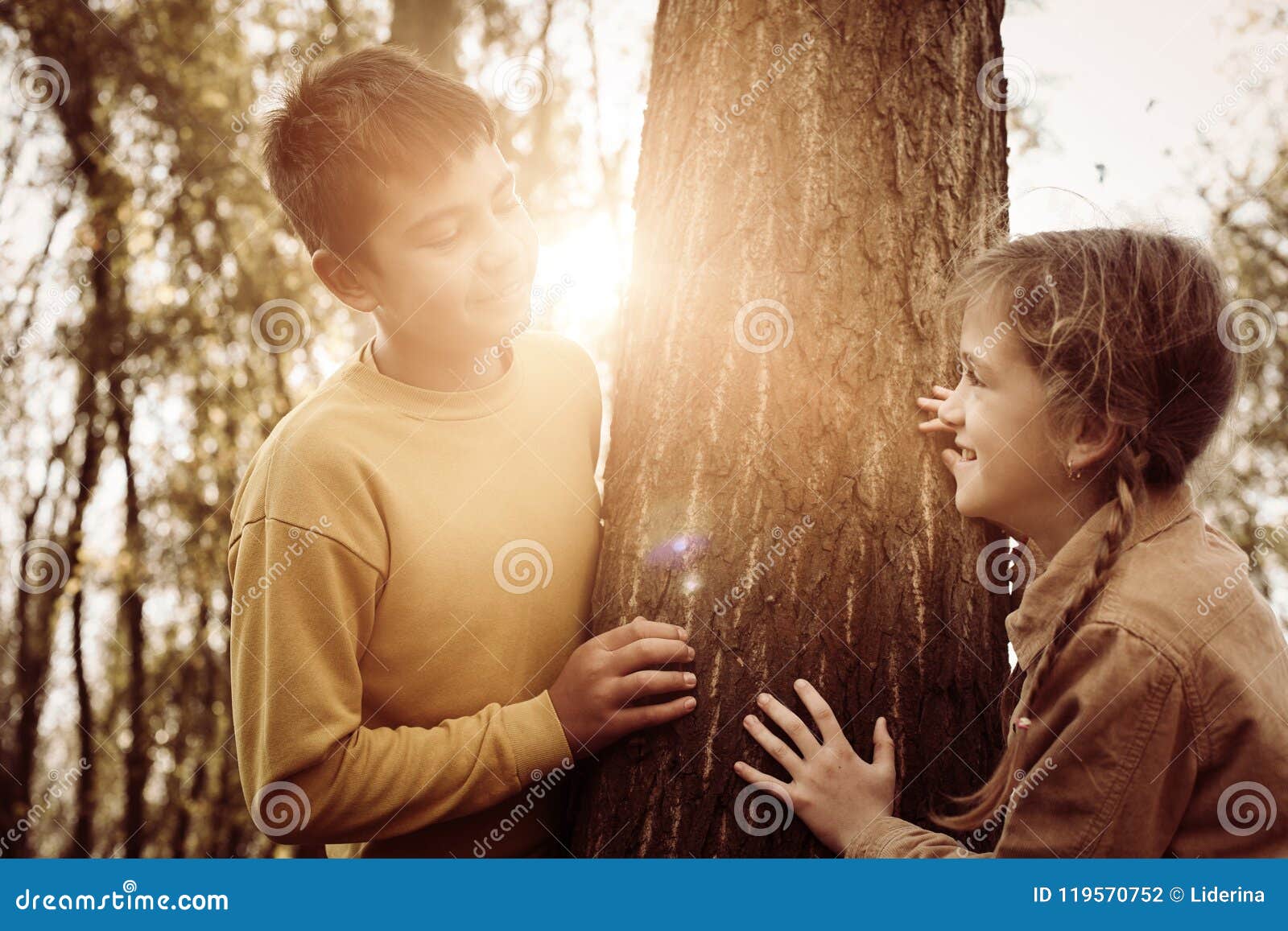 Two children in the park. stock photo. Image of blond - 119570752