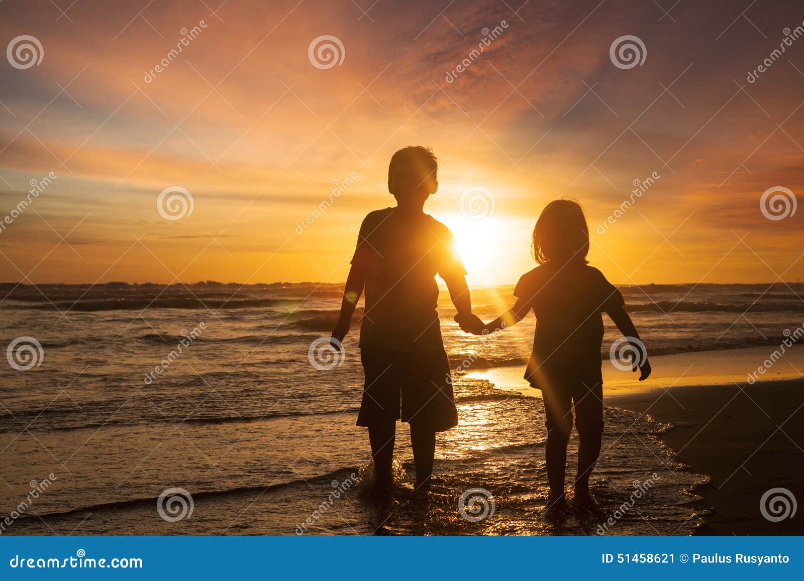 Two Children Holding Hands Silhouette