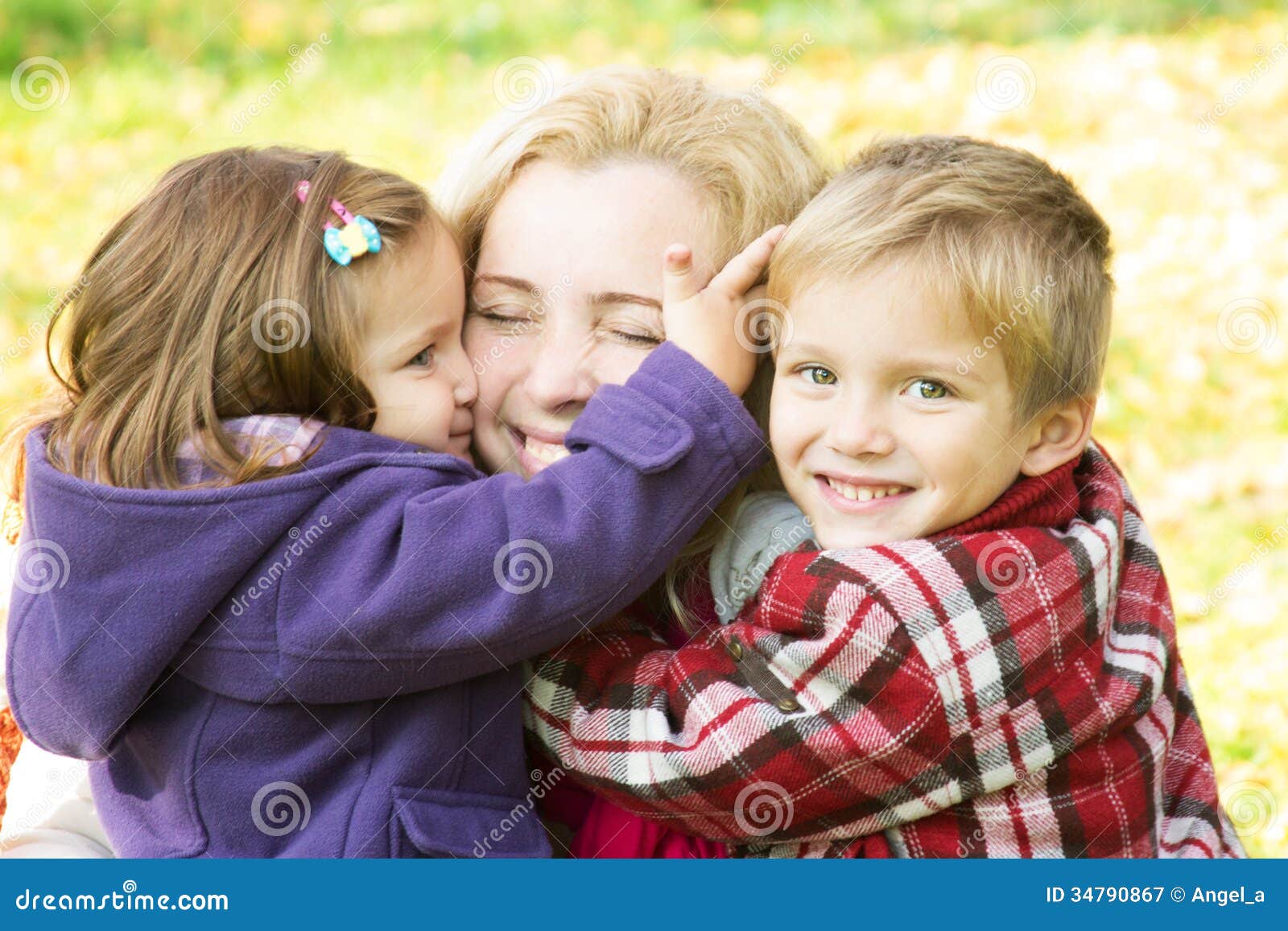 Two Children Hugging Mother Stock Image - Image of outdoor, parent ...