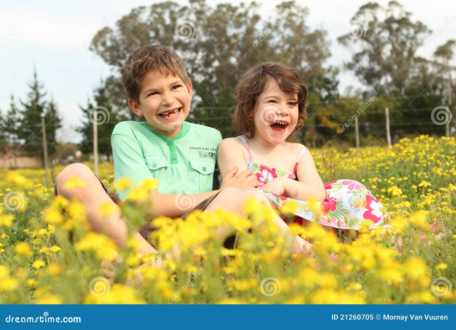 Two children laughing stock image. Image of daisy, children - 21260705