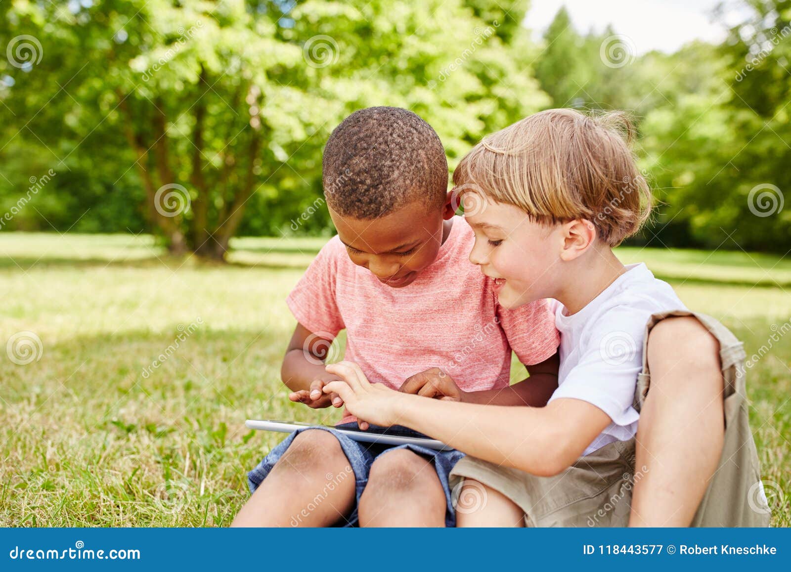 Two Children Learning with Tablet Stock Image - Image of learn, african ...