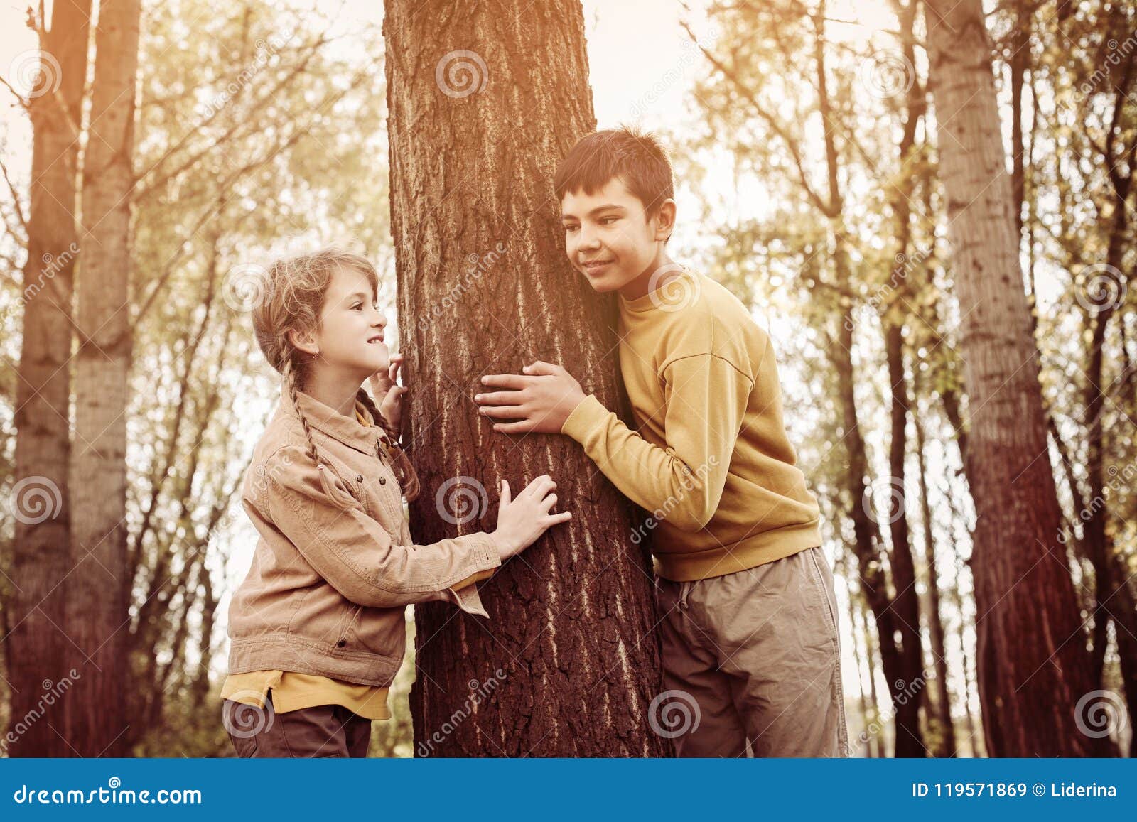Two children in the park. stock image. Image of funny - 119571869