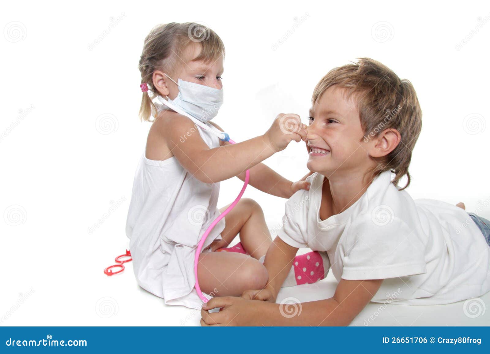Two Children Playing As Doctor and Patient Stock Photo - Image of ...