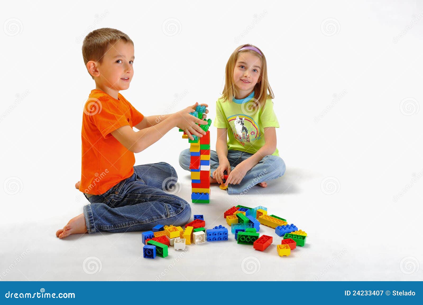 Two Children Playing with Constructor_6 Stock Image - Image of female ...