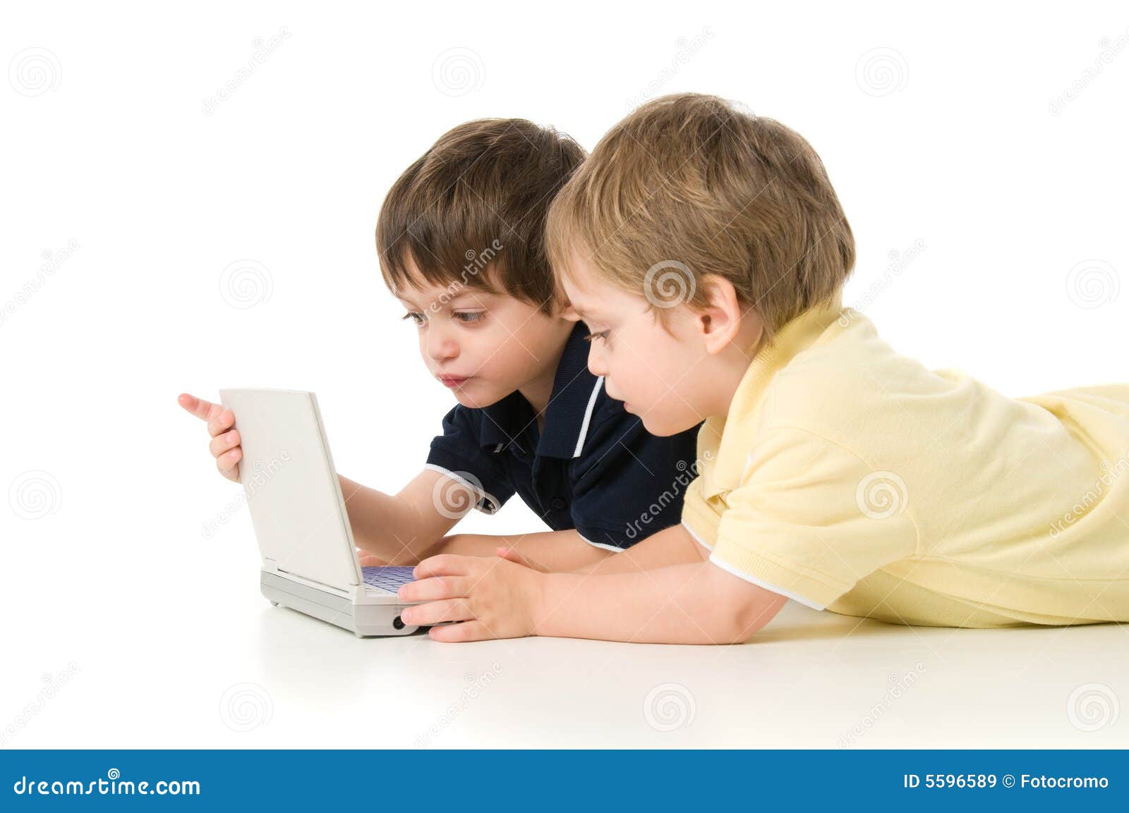 Two Children Playing with the Laptop Stock Image - Image of expression ...