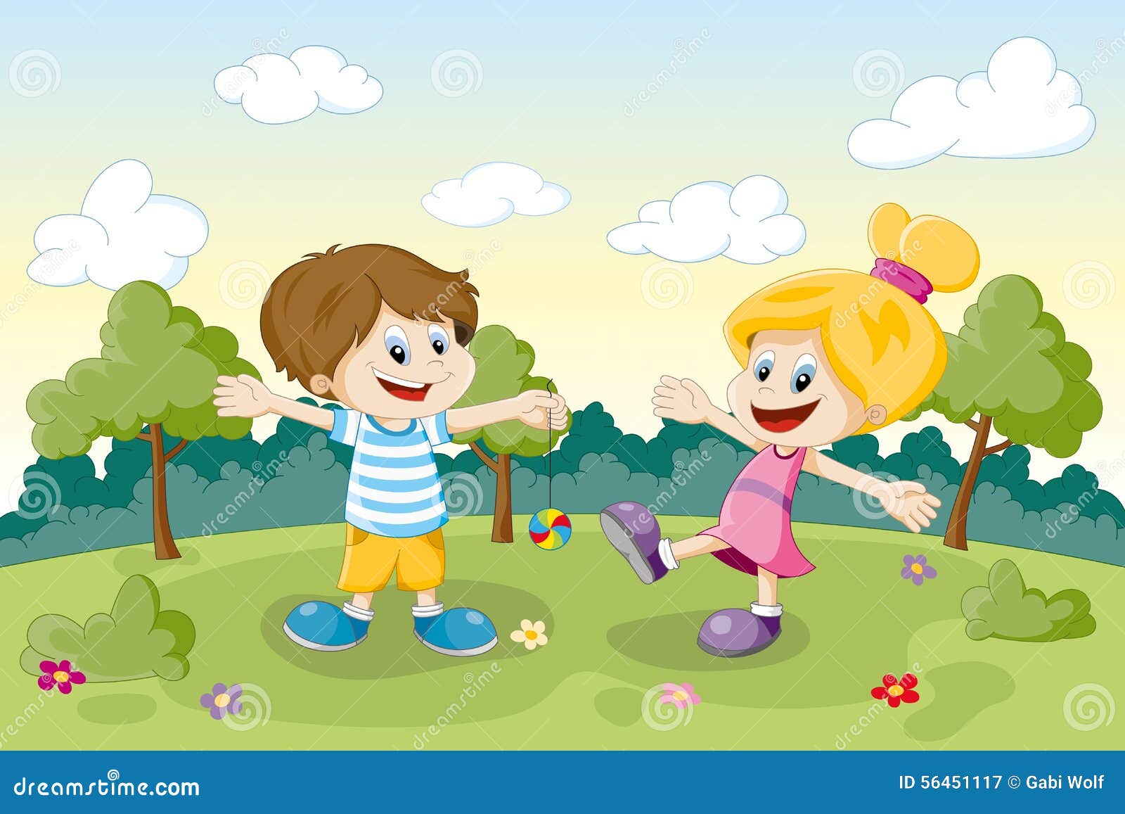 Two Children Playing Cartoon Vector | CartoonDealer.com #56451117