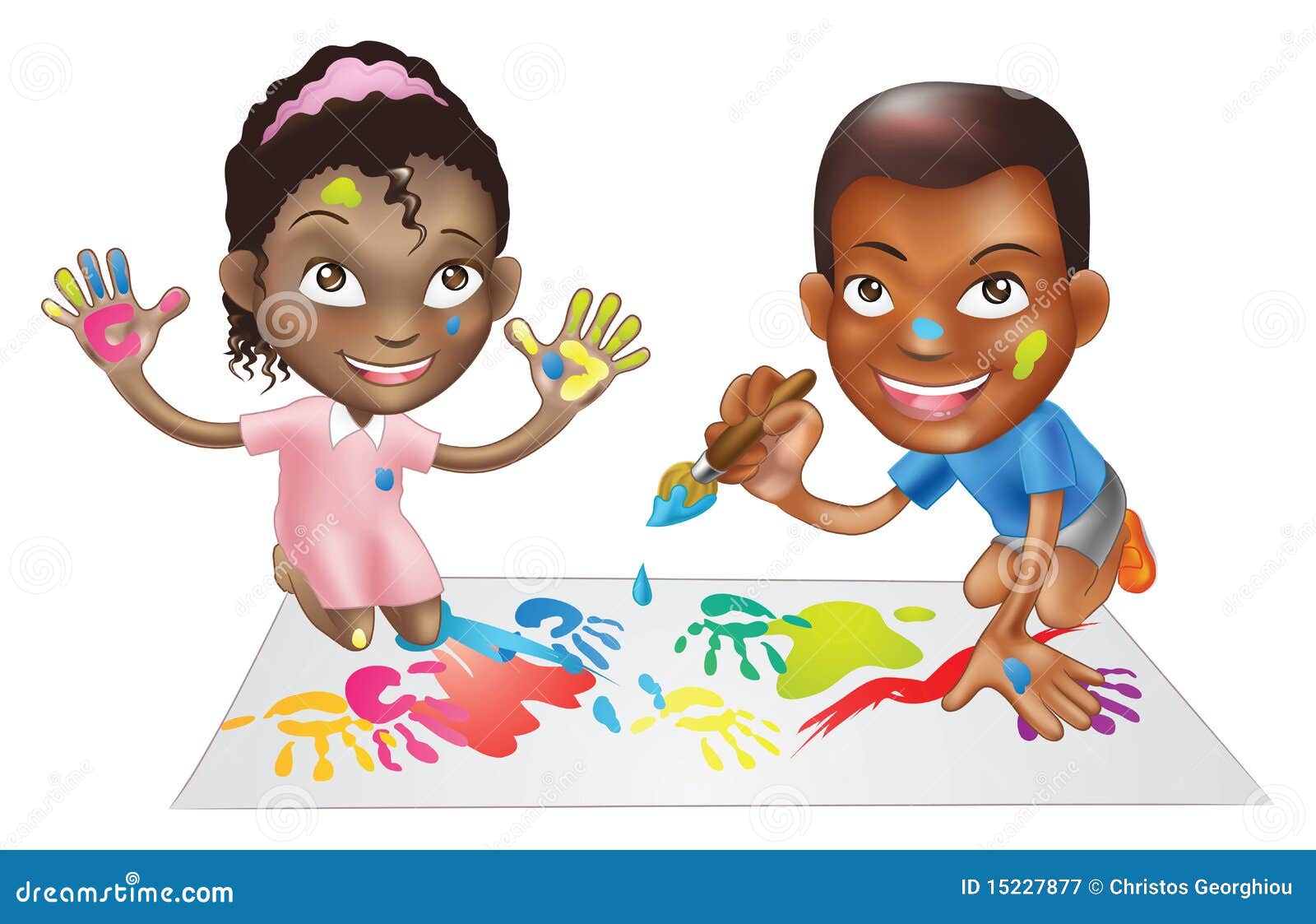 Two Children Playing With Paint Cartoon Vector | CartoonDealer.com ...