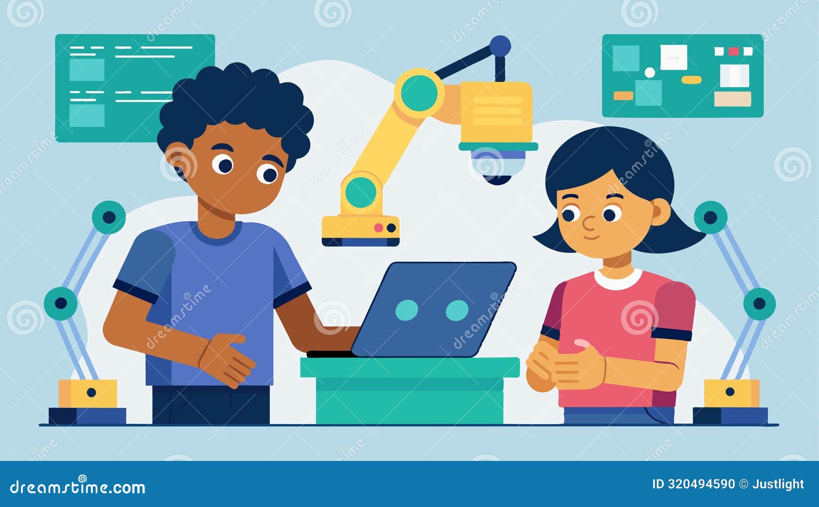 Two Children Program a Robot Arm To Follow a Set of Instructions in ...