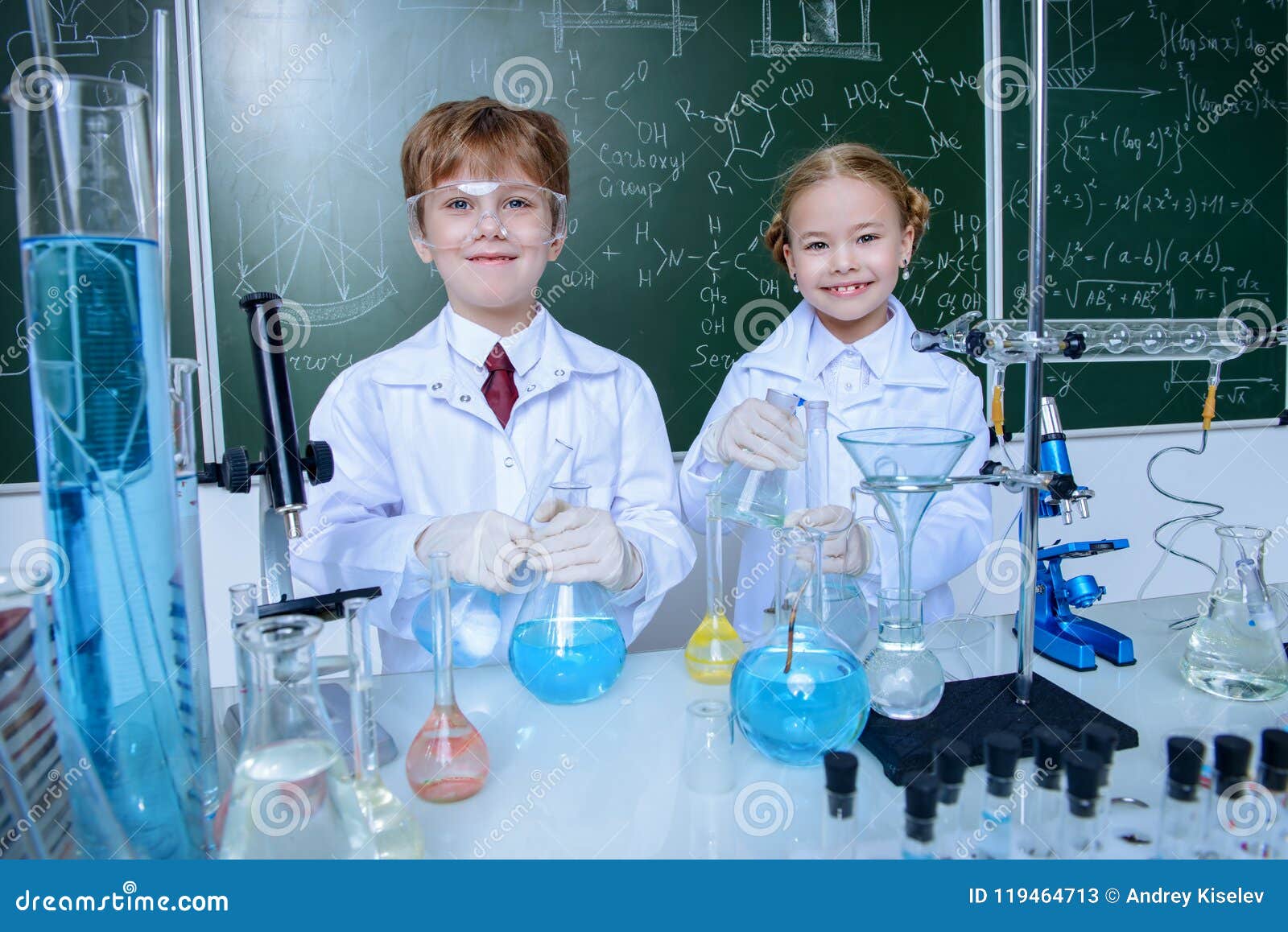 School children scientists stock image. Image of equipment - 119464713