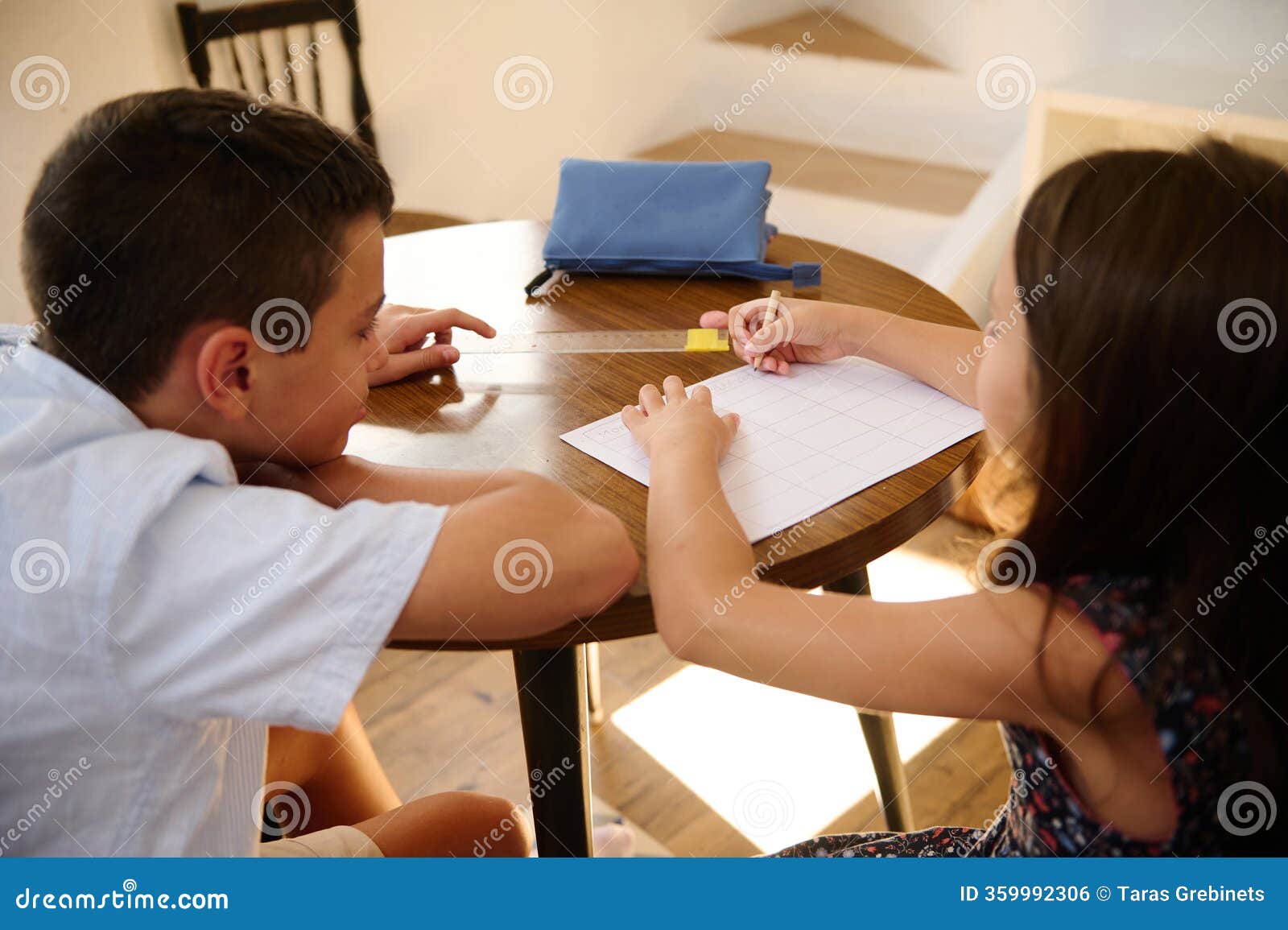 Two Children Studying Together at Home Stock Photo - Image of learning ...