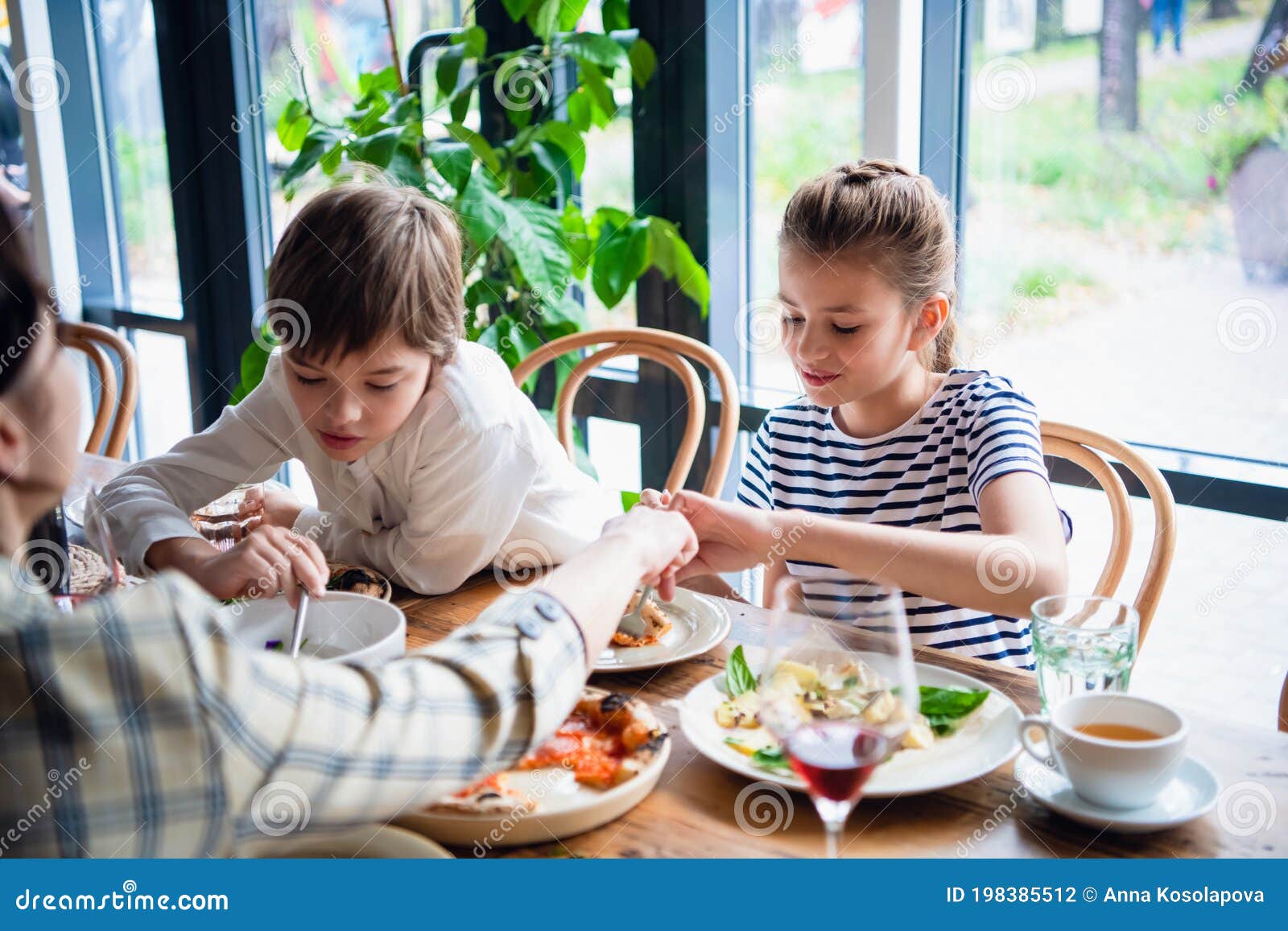 Two Children Sitting at the Dinner Table Stock Photo - Image of healthy ...