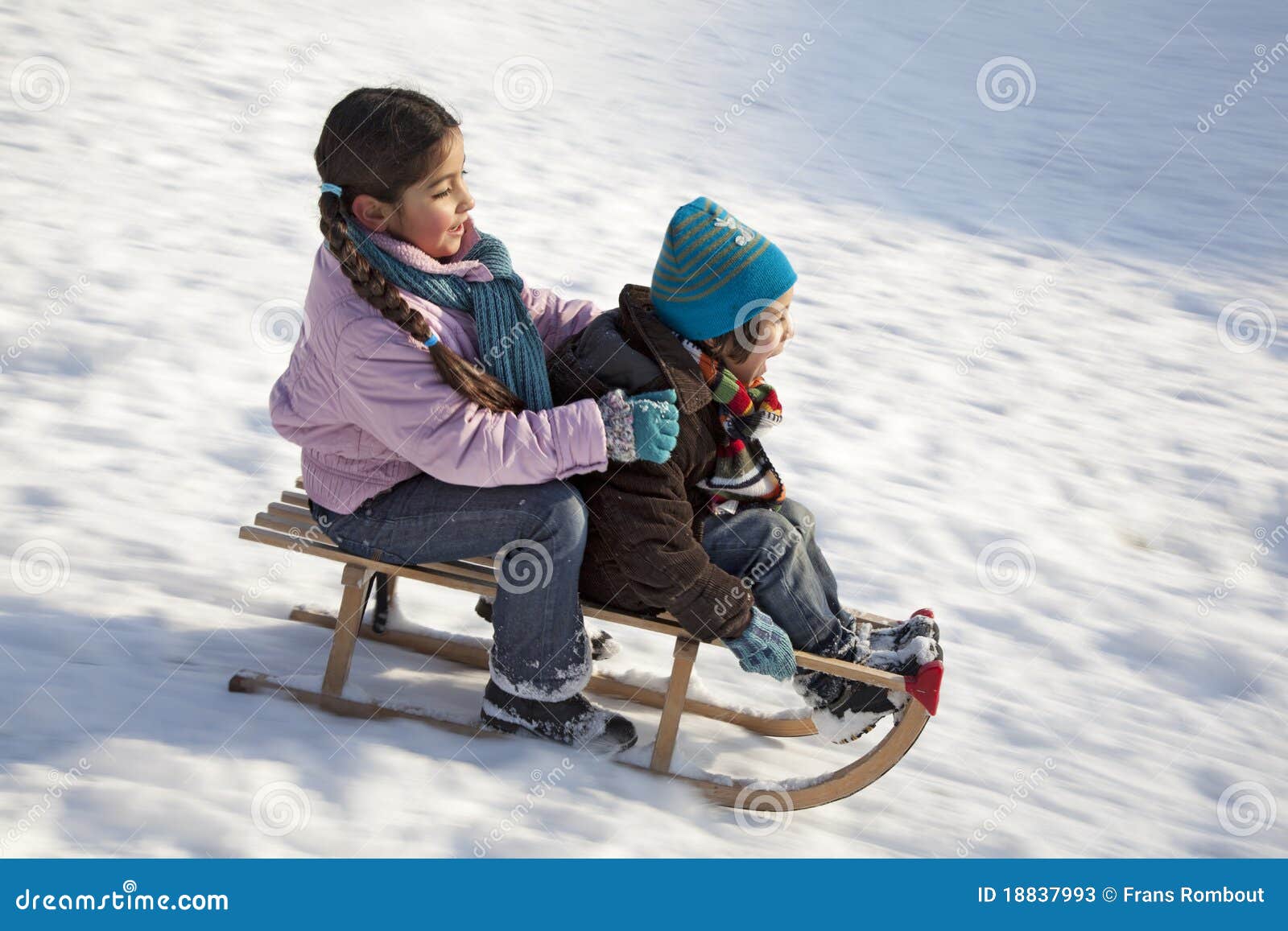 Two Children on a Sled Having Fun Stock Image - Image of sled ...