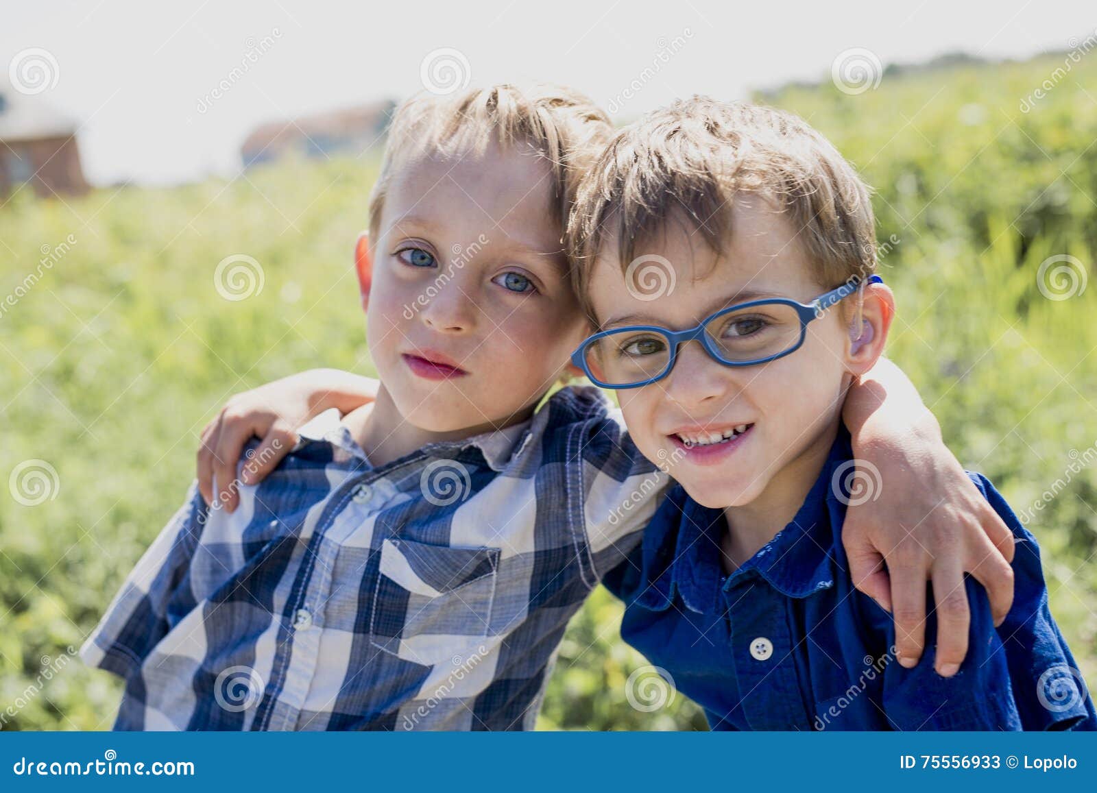 Two Children Together in Field Stock Image - Image of outdoors, child ...