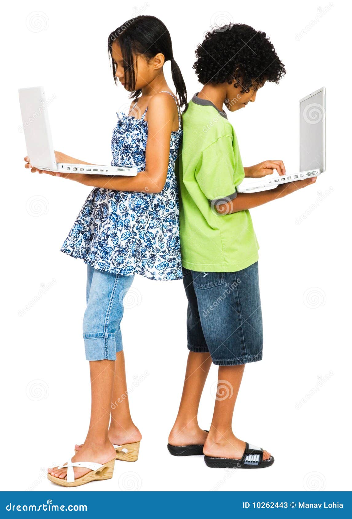 Two Children Working on Laptops Stock Image - Image of affectionate ...