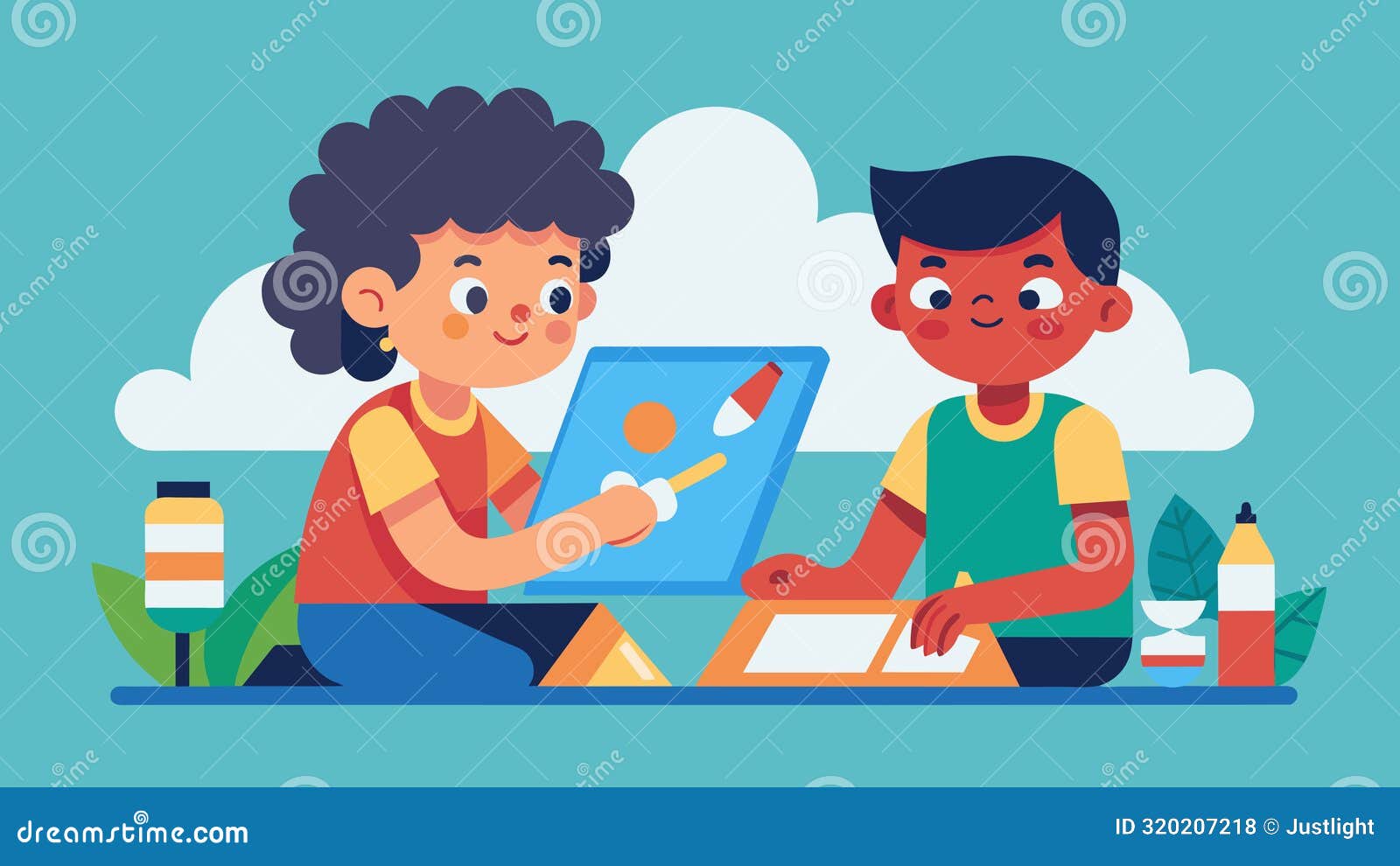 Two Children Working Side by Side Their Artwork Reflecting Their Unique ...