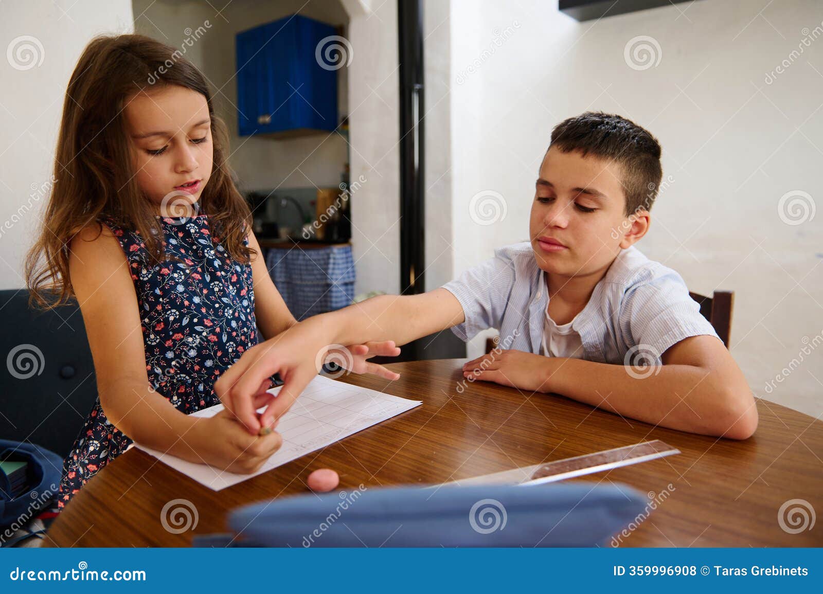 Children Collaborating on Homework Project Stock Photo - Image of home ...