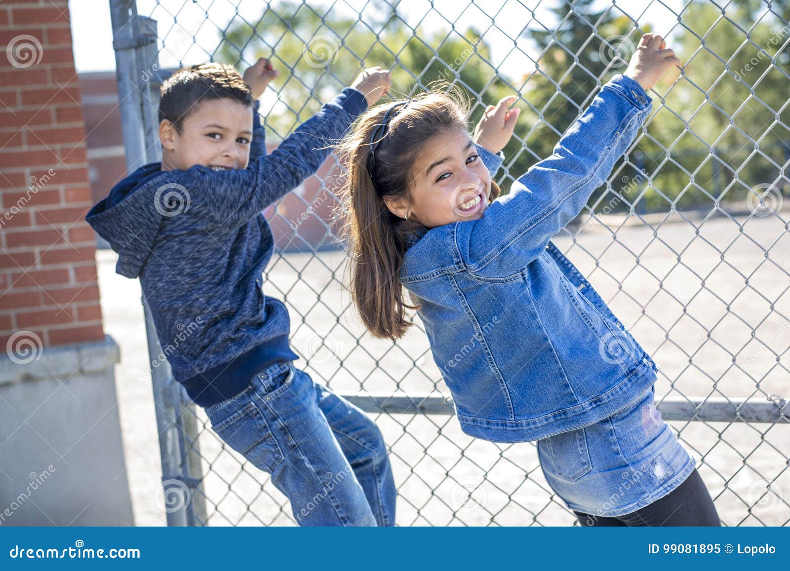 Two Childs Elementary School Outside Stock Image - Image of caucasian ...