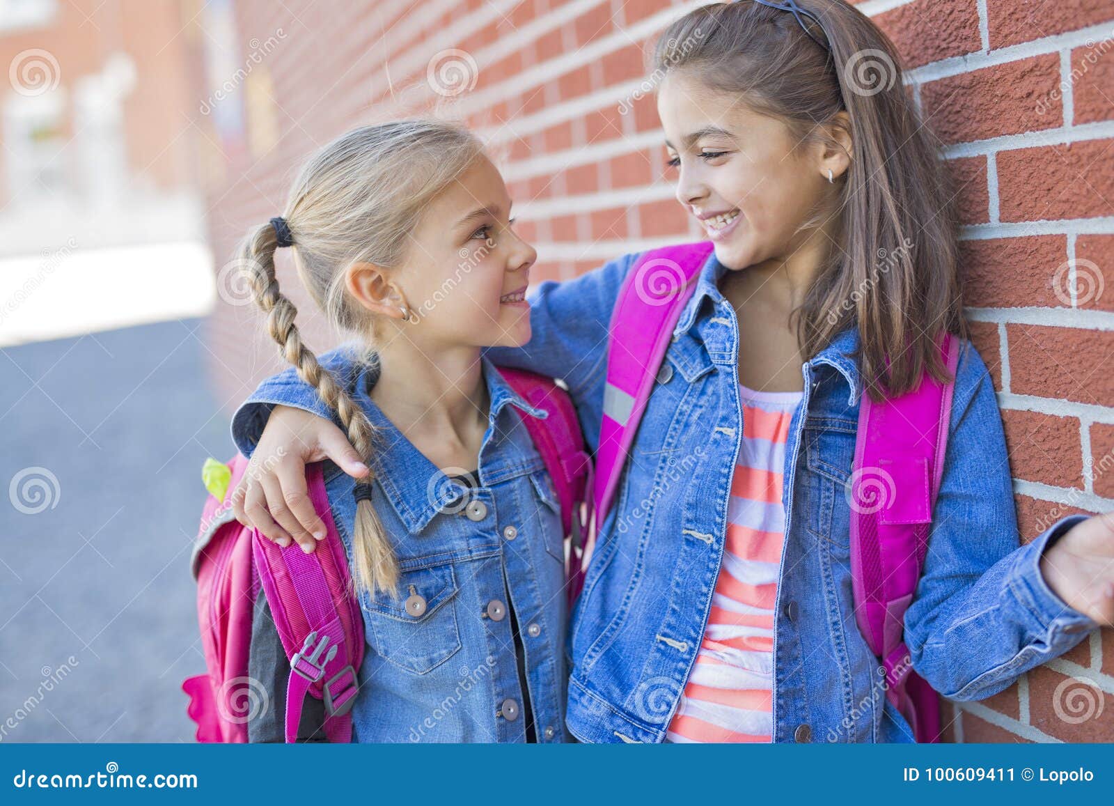 Two Childs Girls Elementary School Outside Stock Image - Image of ...