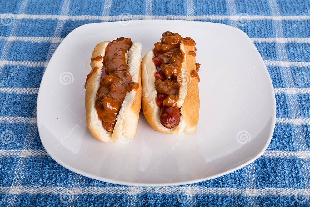 Two Chili Dogs stock image. Image of frankfurter, meal - 41642933