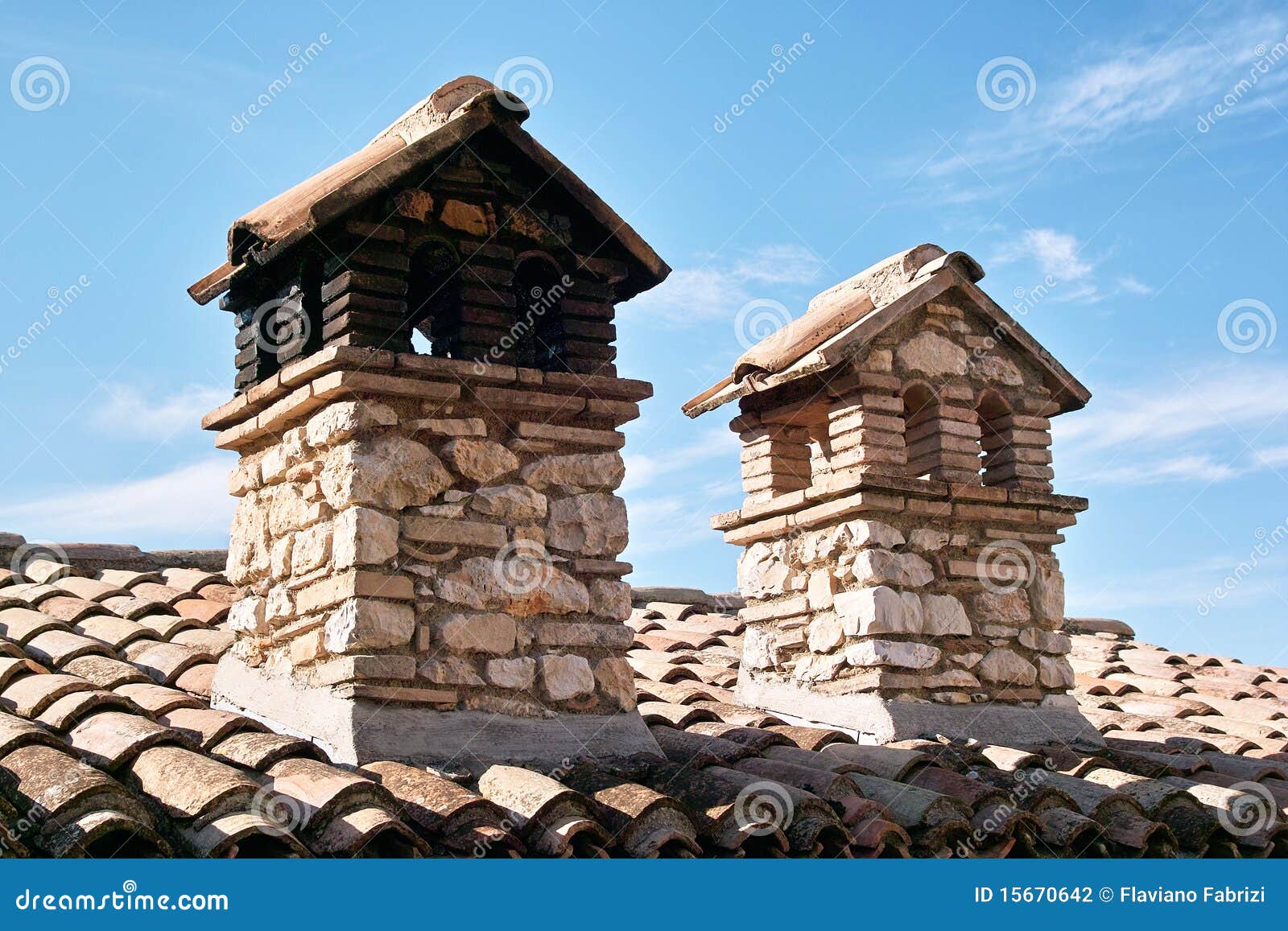 Two chimneys stock photo. Image of bricks, roof, stone - 15670642