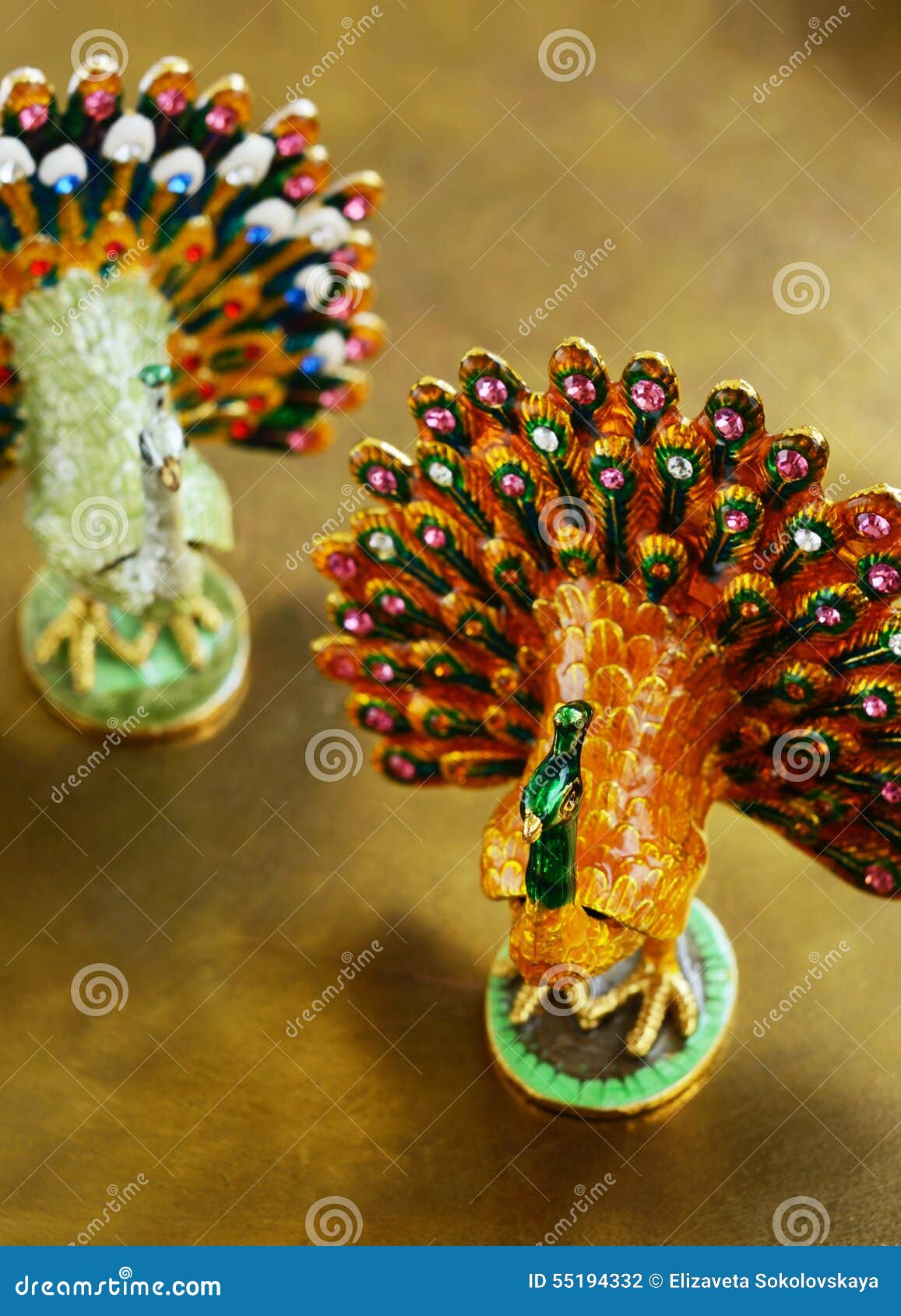 Two Chinese Peacock Statuette on Golden Background Stock Photo - Image ...