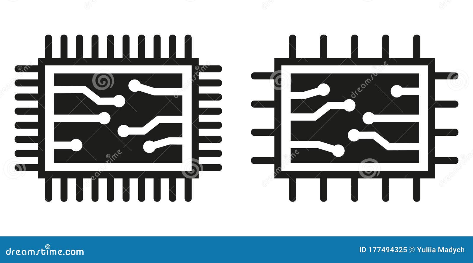Two Chip or Microchip Icons. Central Computer Processor, Black Chip ...